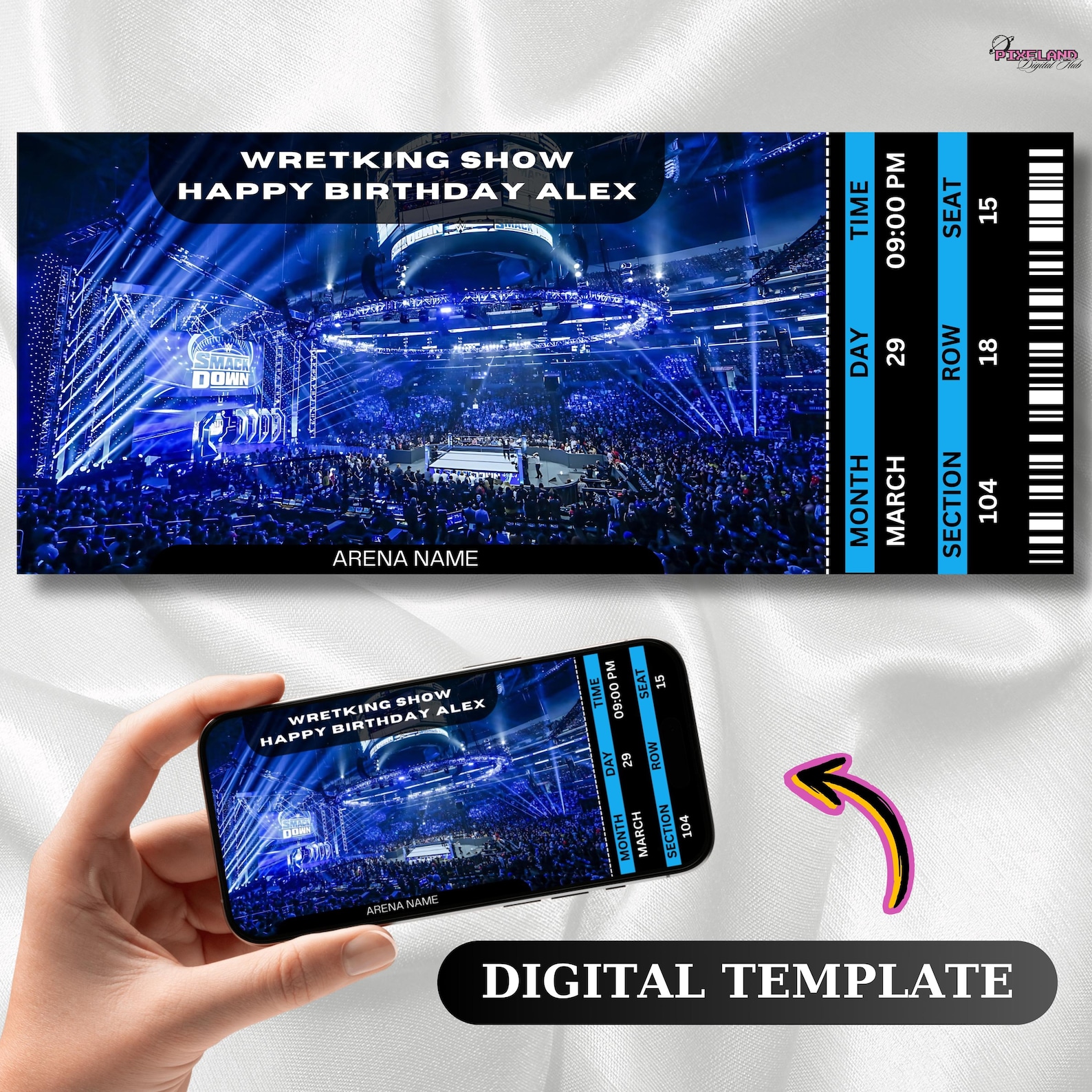 Editable Wrestling Ticket Template: Custom Event Voucher (digital ...
