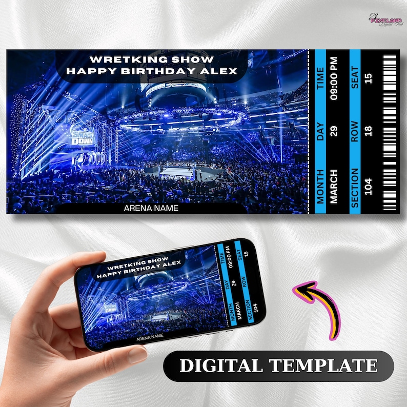 Editable Wrestling Ticket Template: Custom Event Voucher (digital ...