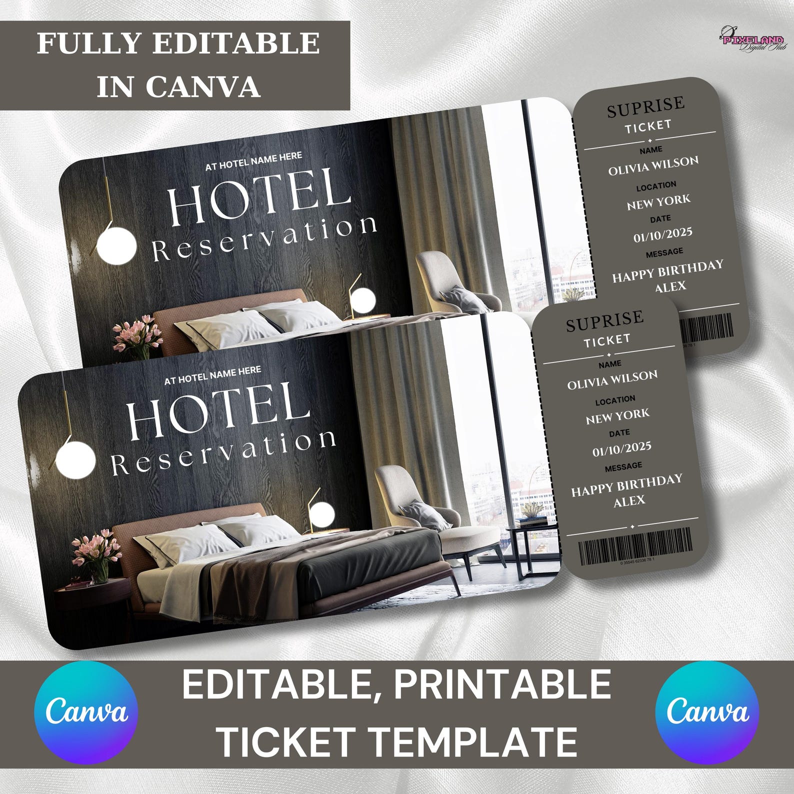Editable Hotel Reservation Ticket Template: Surprise Gift (canva) - Etsy UK