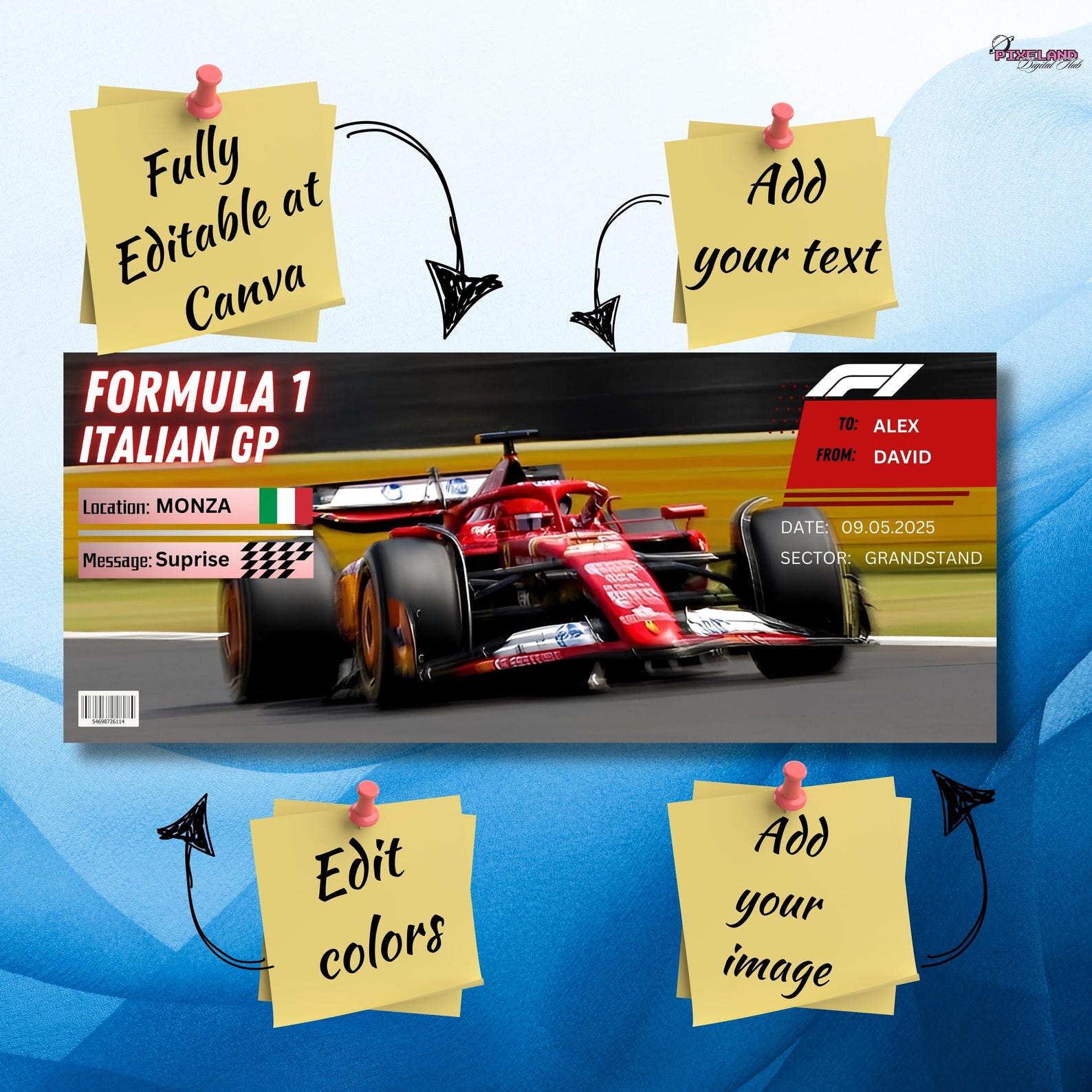 Printable Formula 1 Ticket, Formula 1 Digital Ticket, F1 Belgıan Italian Race Ticket,editable ...