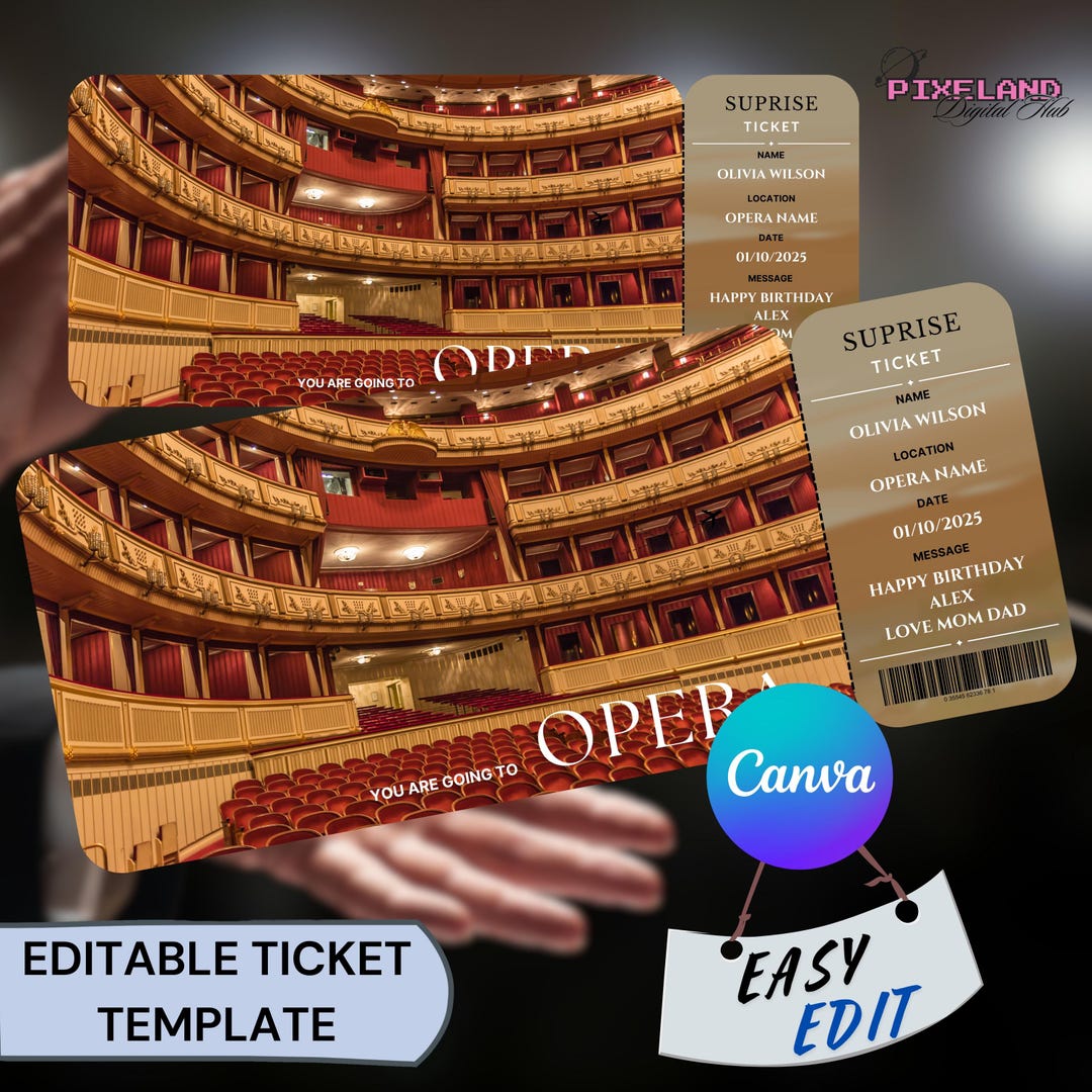 Opera Surprise Trip Gift Ticket, Opera Surprise Reveal, Printable ...