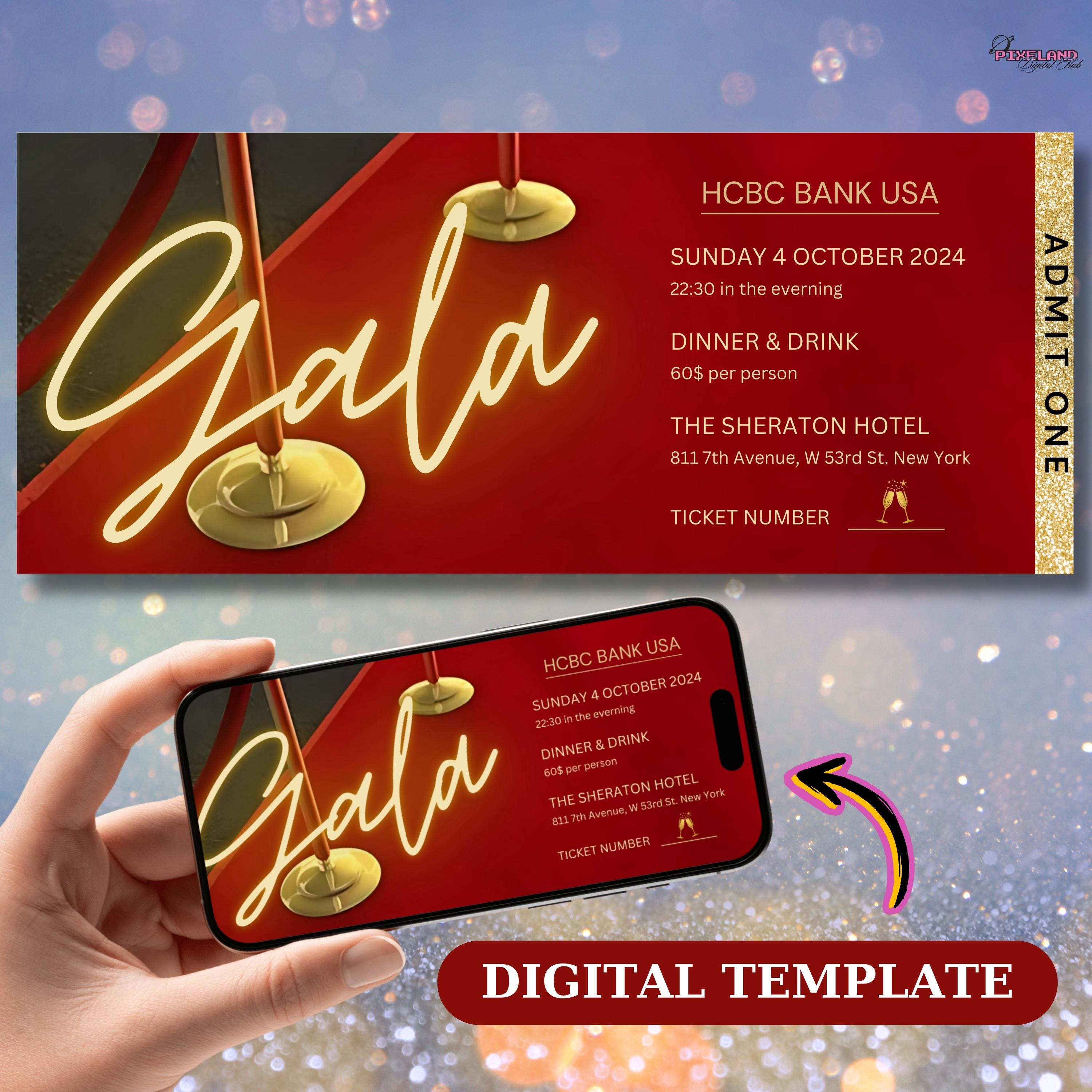 Golden Gala Ticket Template,admit One Printable Digital Download,black ...