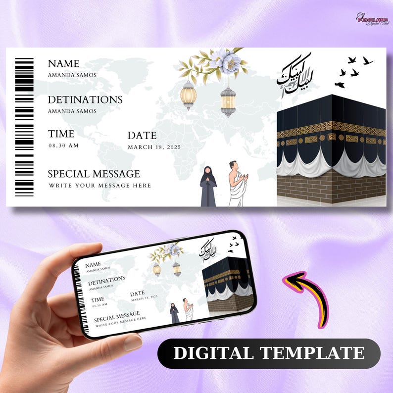 Editable Hajj and Umrah Boarding Pass Ticket, Islamic Pilgrimage ...