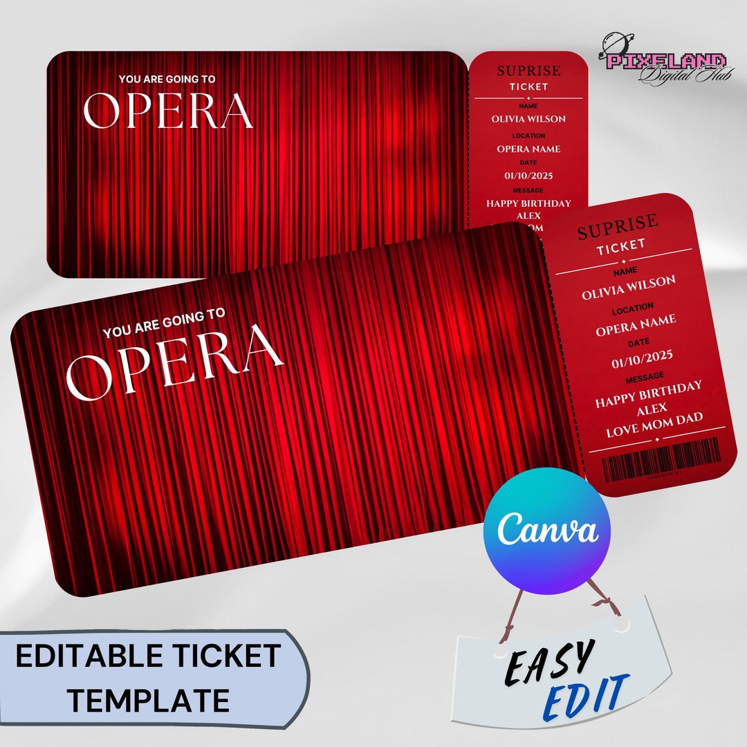 Opera Surprise Trip Gift Ticket, Opera Surprise Reveal, Printable ...