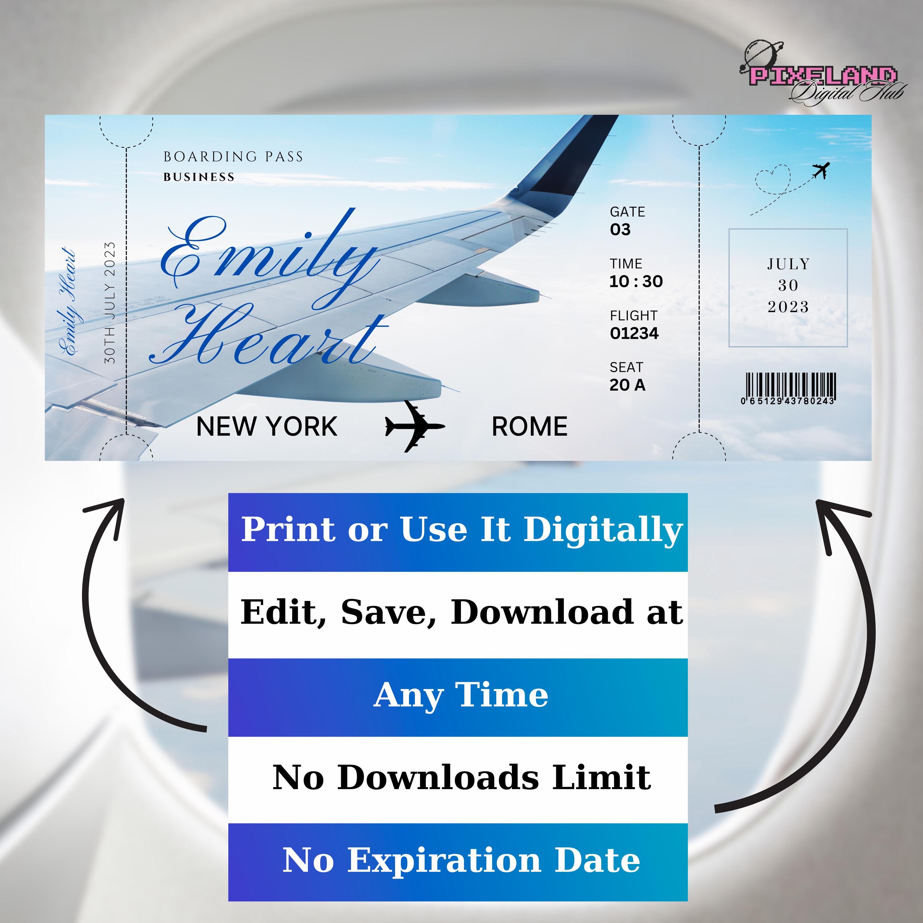 Editable Airline Ticket, Boarding Pass Surprise Trip, Custom Airplane ...