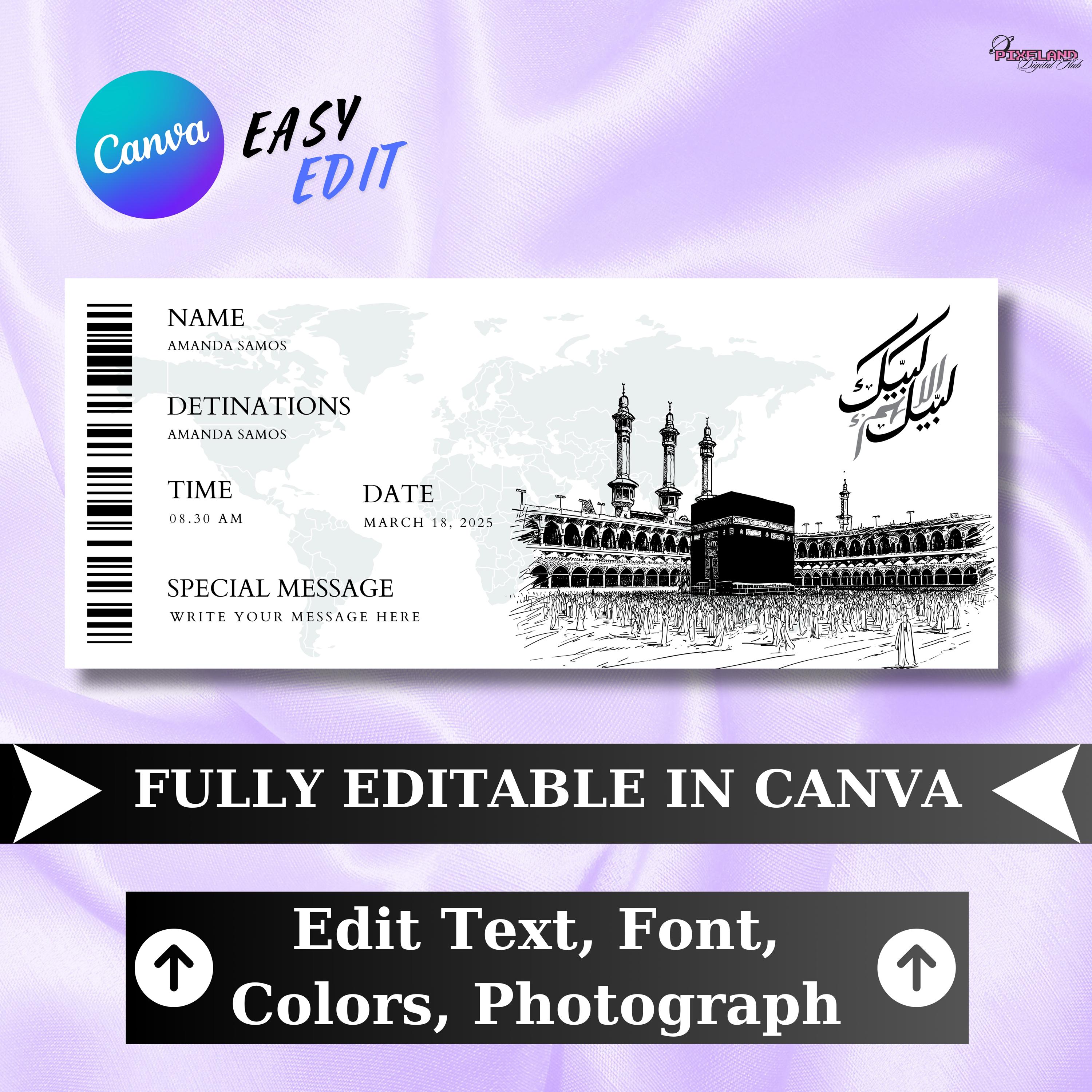 Editable Hajj Umrah Boarding Pass Ticket, Printable Islamic Pilgrimage ...