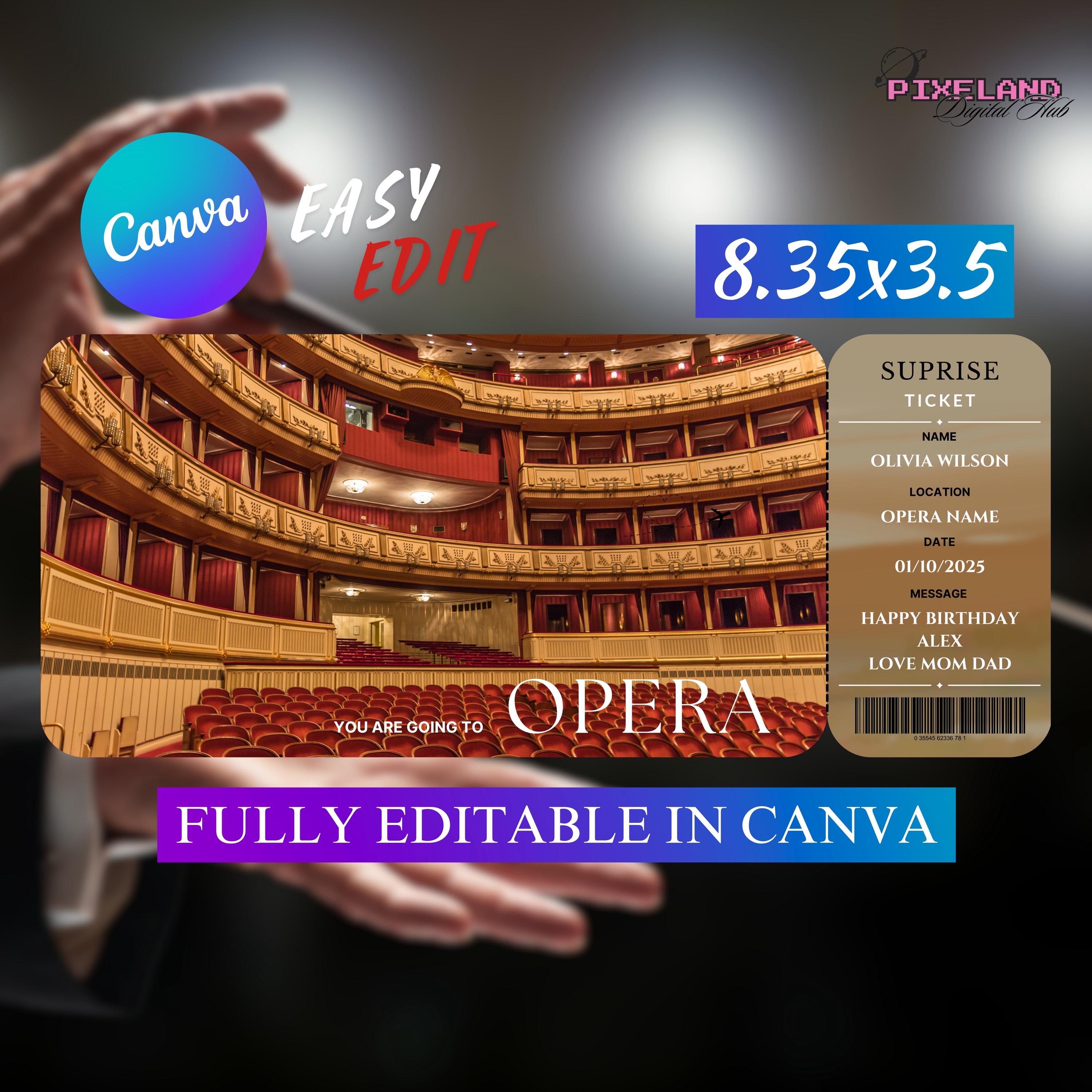Opera Surprise Trip Gift Ticket, Opera Surprise Reveal, Printable ...