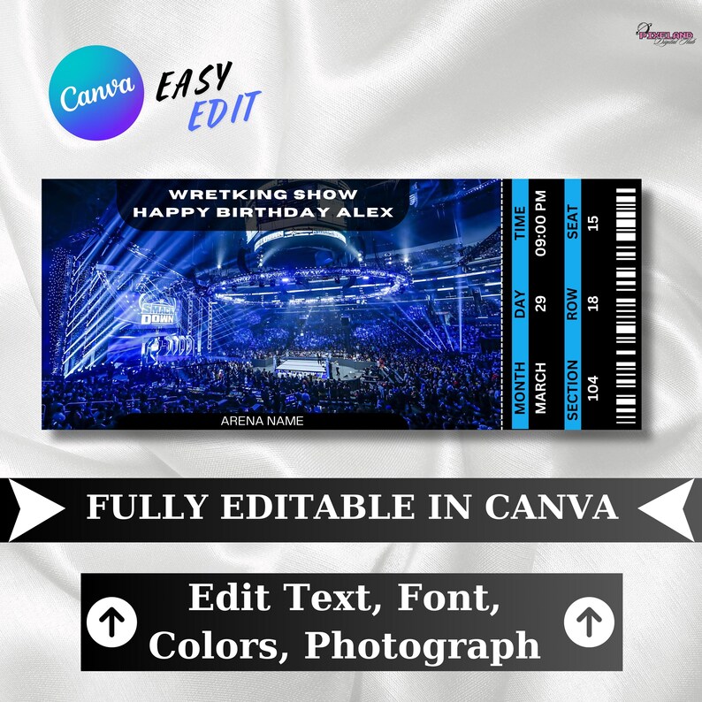 Editable Wrestling Ticket Template: Custom Event Voucher (digital ...