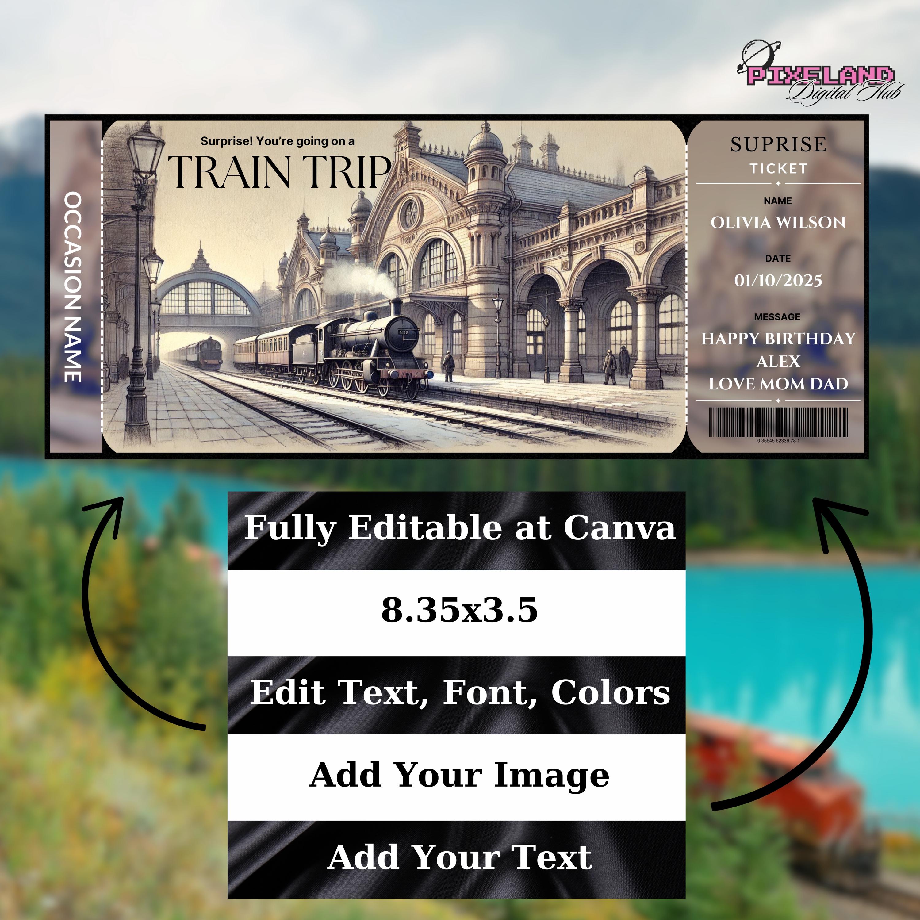 Train Trip Surprise Gift Ticket, Travel Gift, Personalized Train Trip ...
