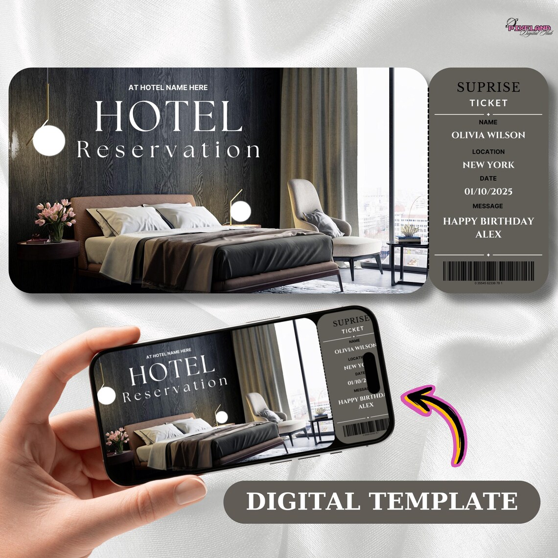 Editable Hotel Reservation Ticket Template: Surprise Gift (canva) - Etsy