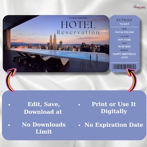 Editable Hotel Reservation Ticket Template: Surprise Gift (canva) - Etsy