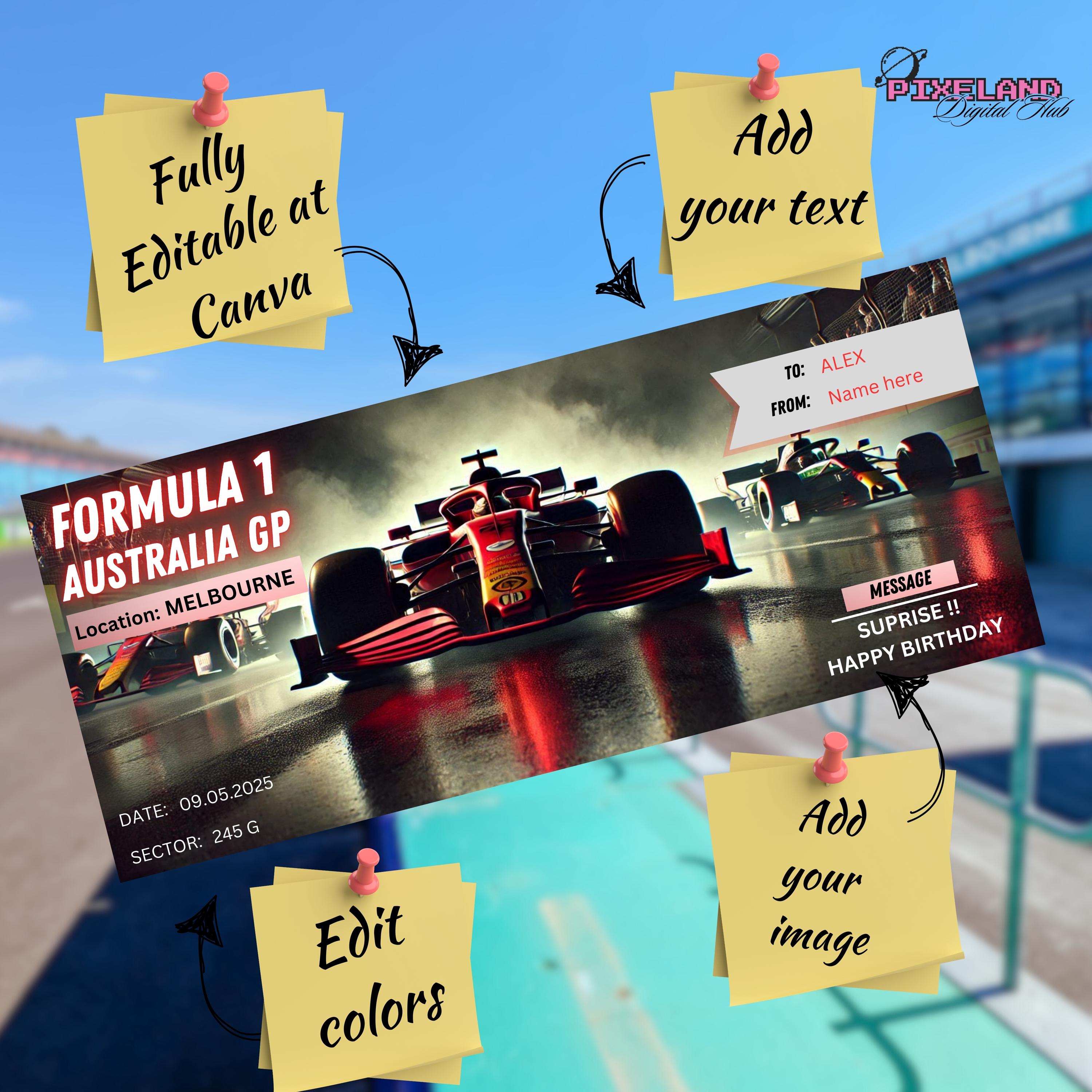 Printable Formula 1 Ticket, Formula 1 Digital Ticket,f1 Qatar Australia ...