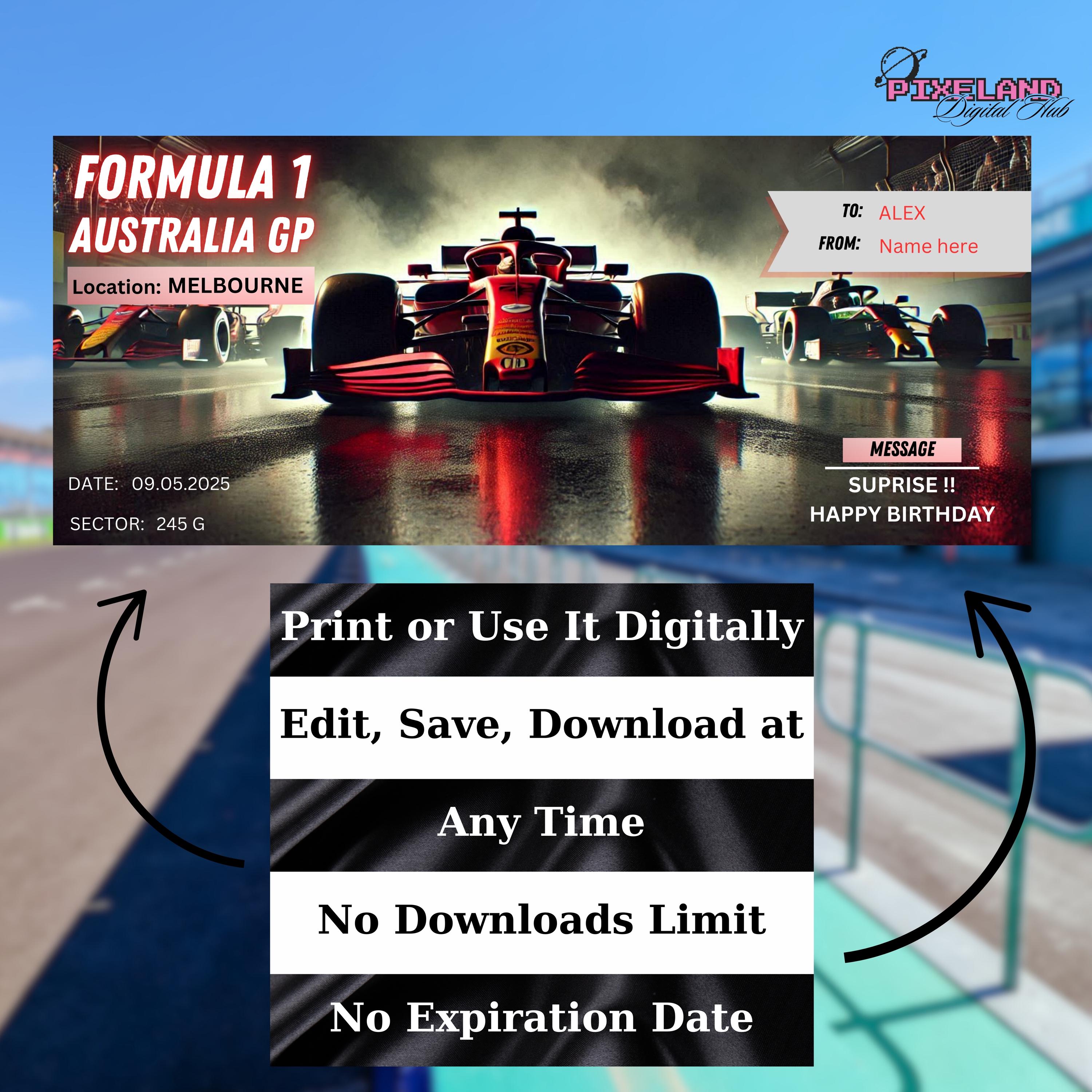 Printable Formula 1 Ticket, Formula 1 Digital Ticket,f1 Qatar Australia ...