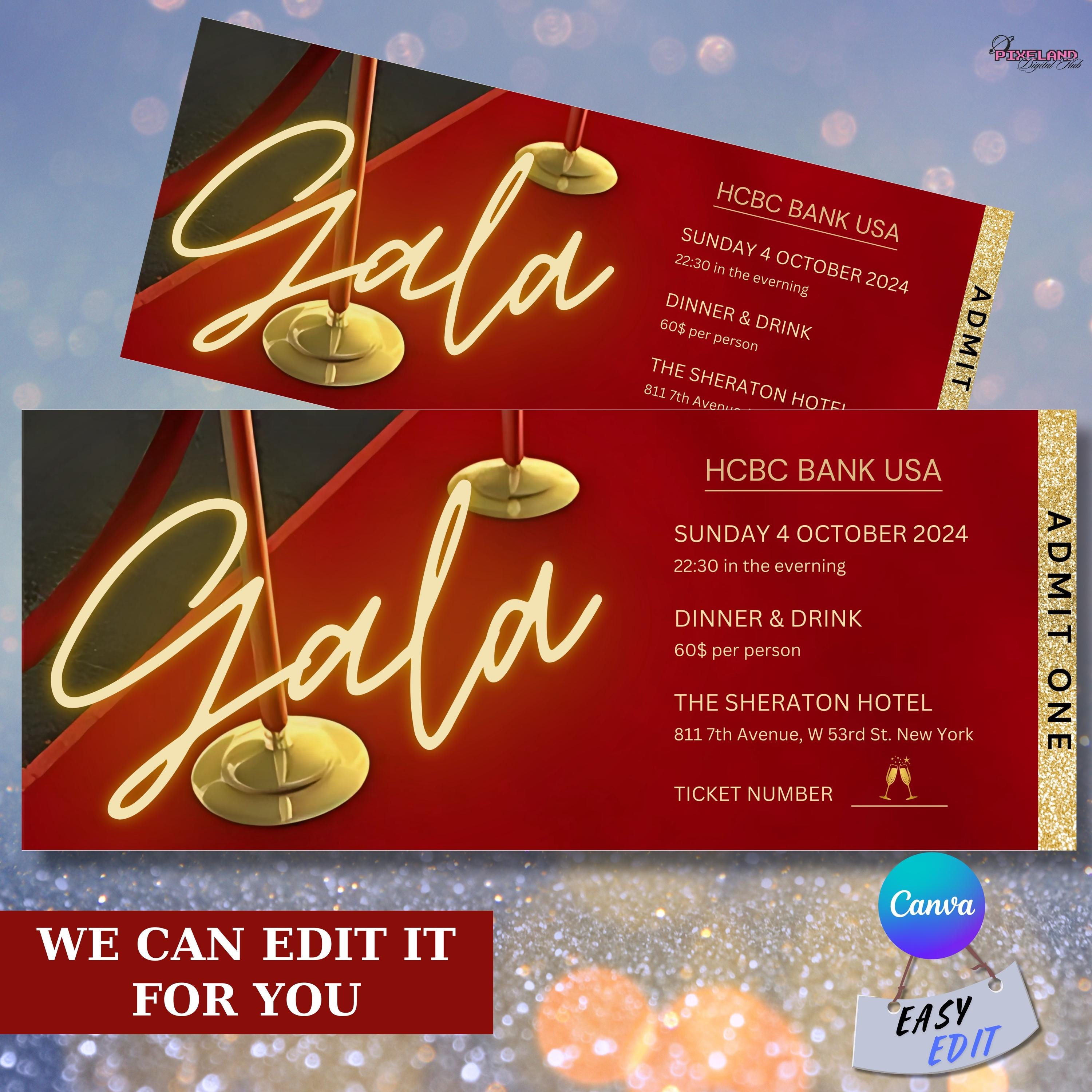 Golden Gala Ticket Template,admit One Printable Digital Download,black ...