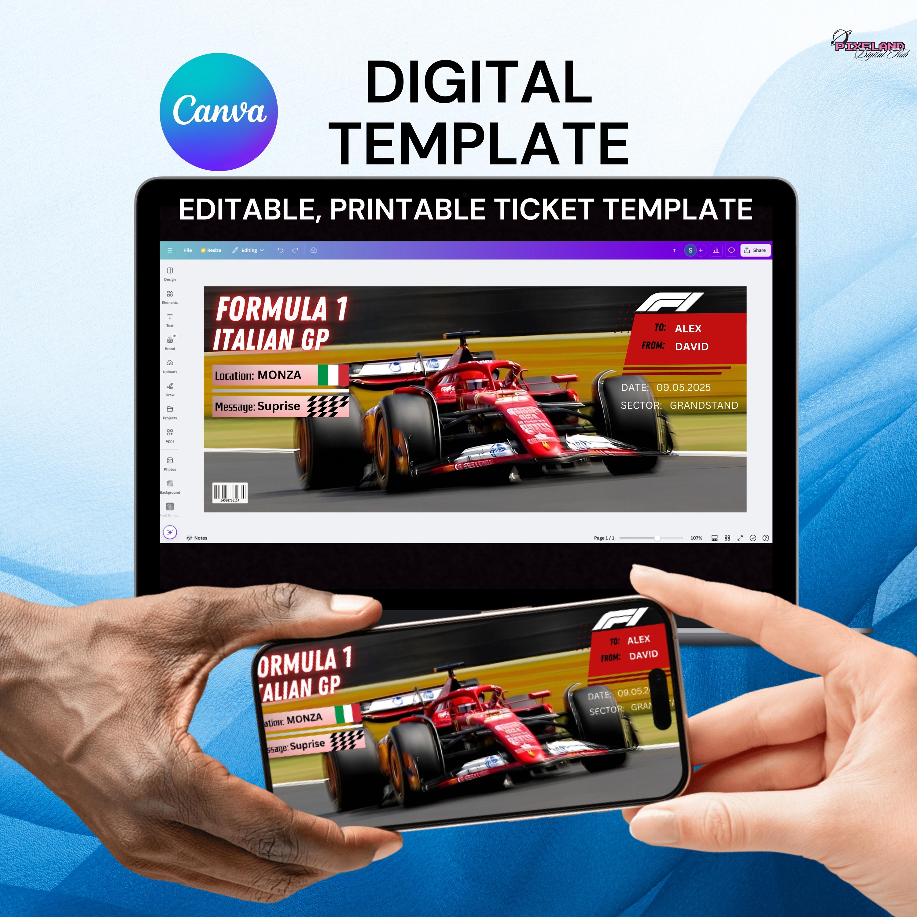 Printable Formula 1 Ticket, Formula 1 Digital Ticket, F1 Belgıan ...