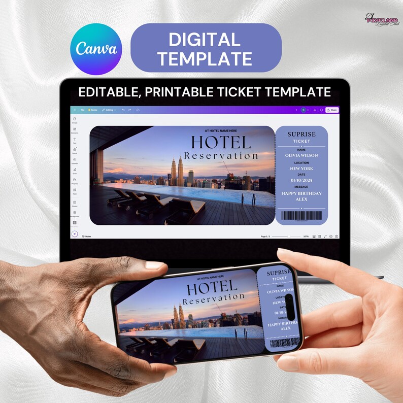 Editable Hotel Reservation Ticket Template: Surprise Gift (canva) - Etsy