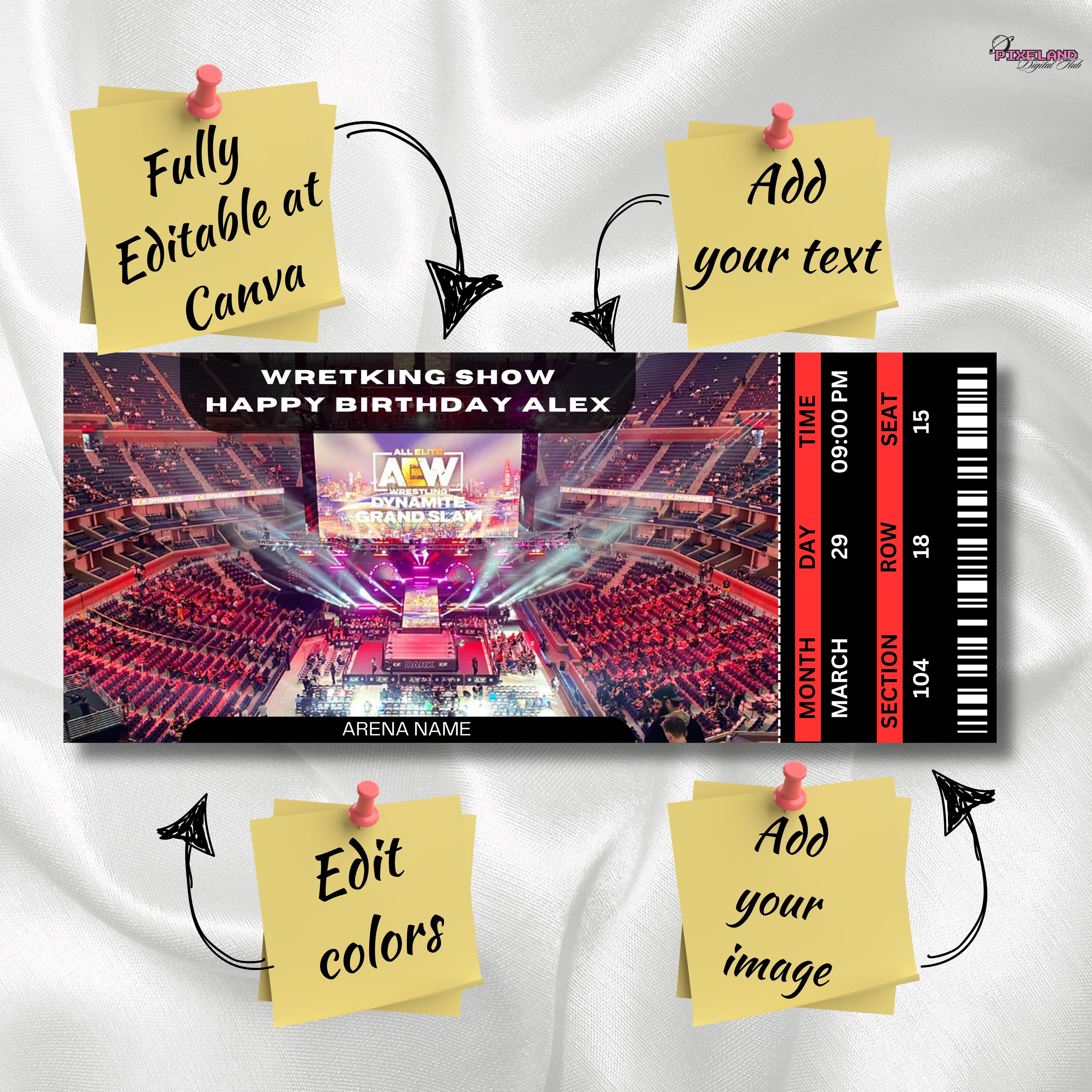 Editable Wrestling Ticket Template: Custom Event Gift (digital Download ...