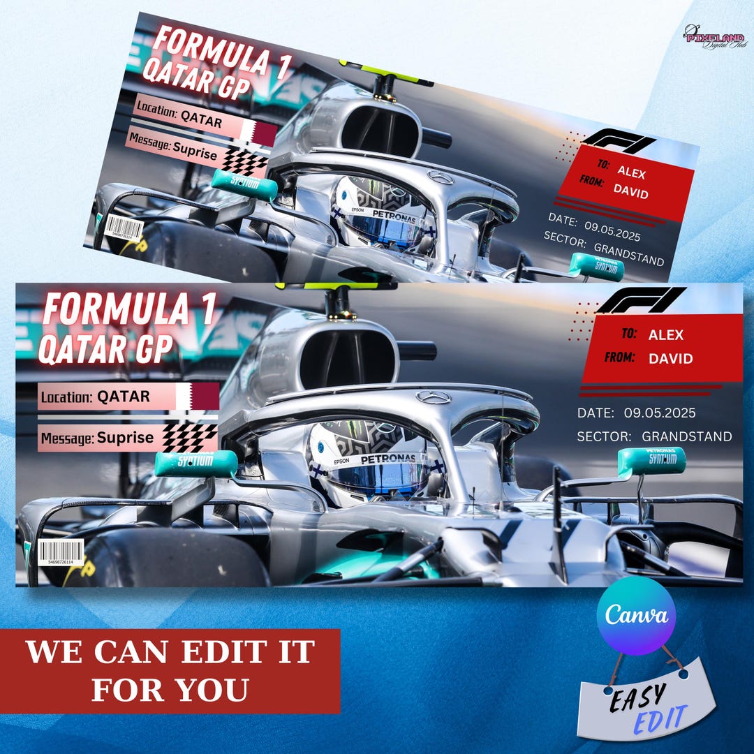 Printable Formula 1 Ticket, Formula 1 Digital Ticket,f1 Qatar Australia ...