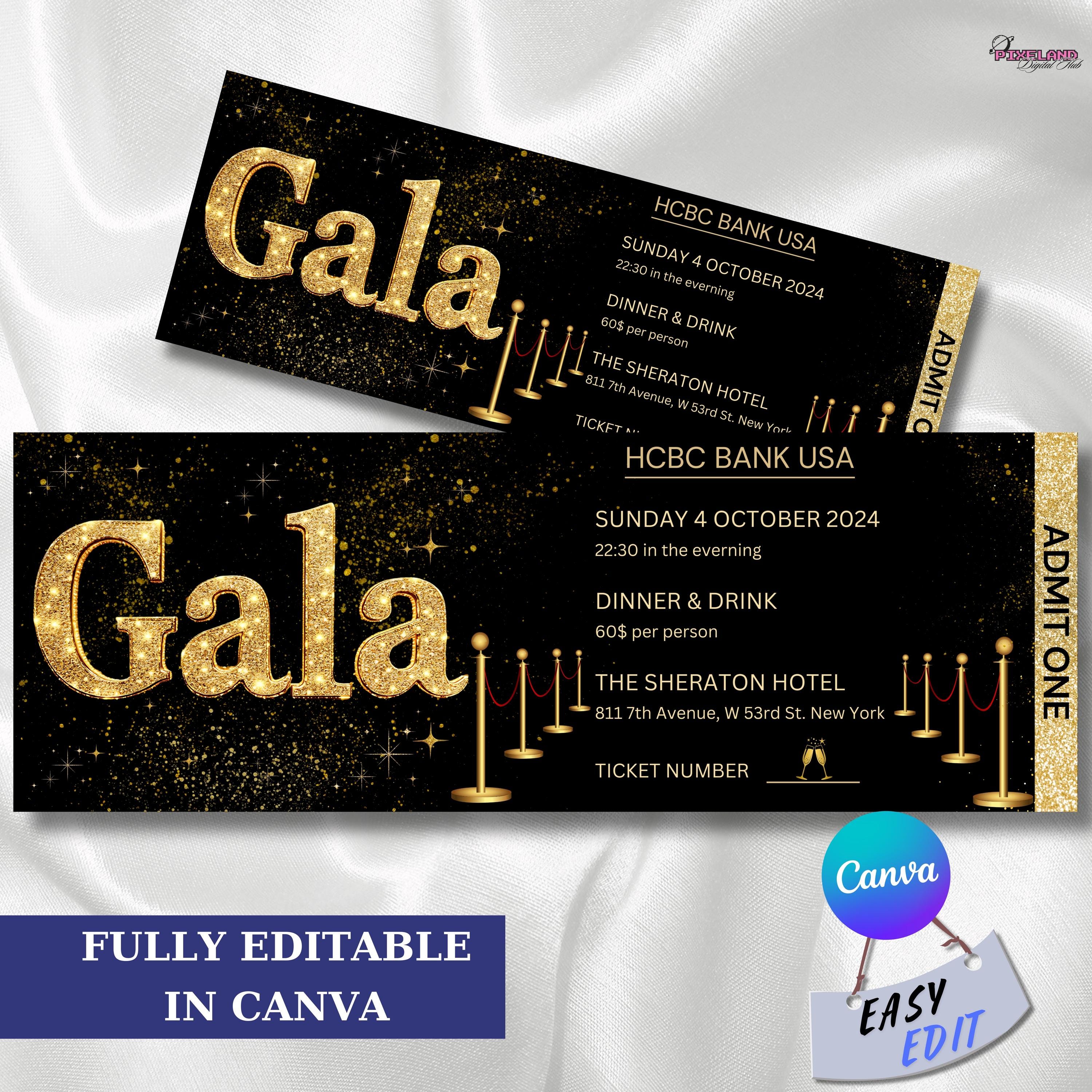 Golden Gala Ticket Template,admit One Printable Digital Download,black ...
