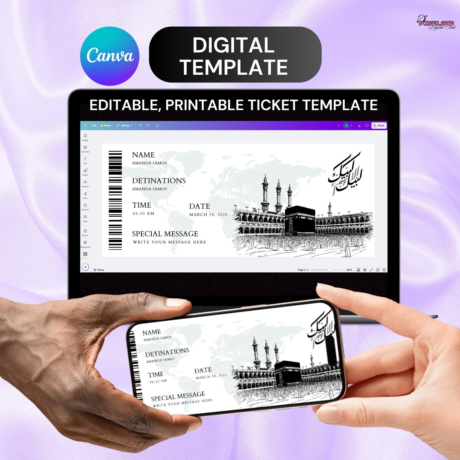 Editable Hajj Umrah Boarding Pass Ticket, Printable Islamic Pilgrimage ...