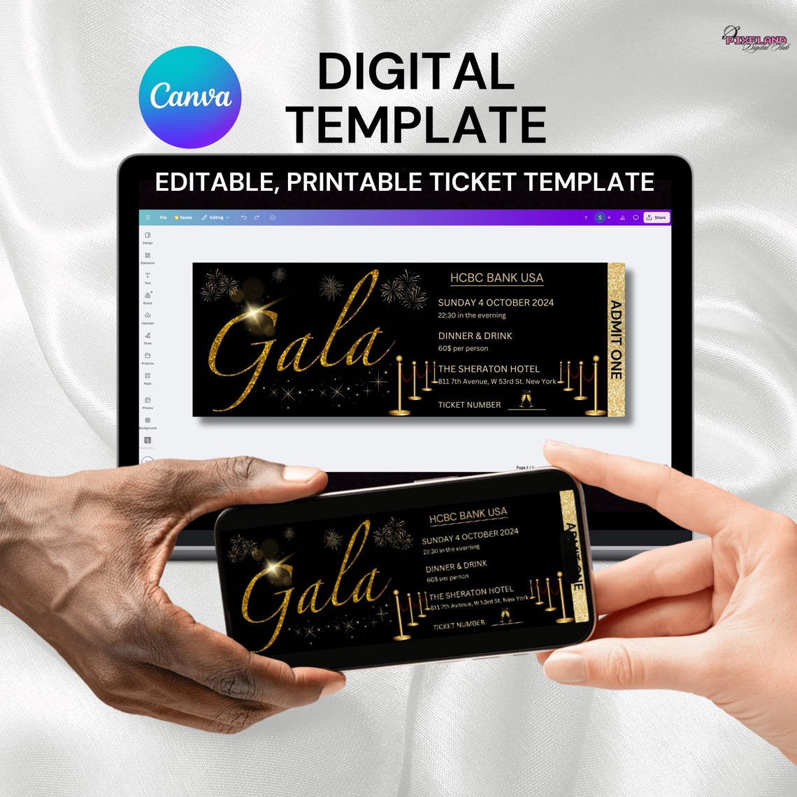 Golden Gala Ticket Template,admit One Printable Digital Download,black ...
