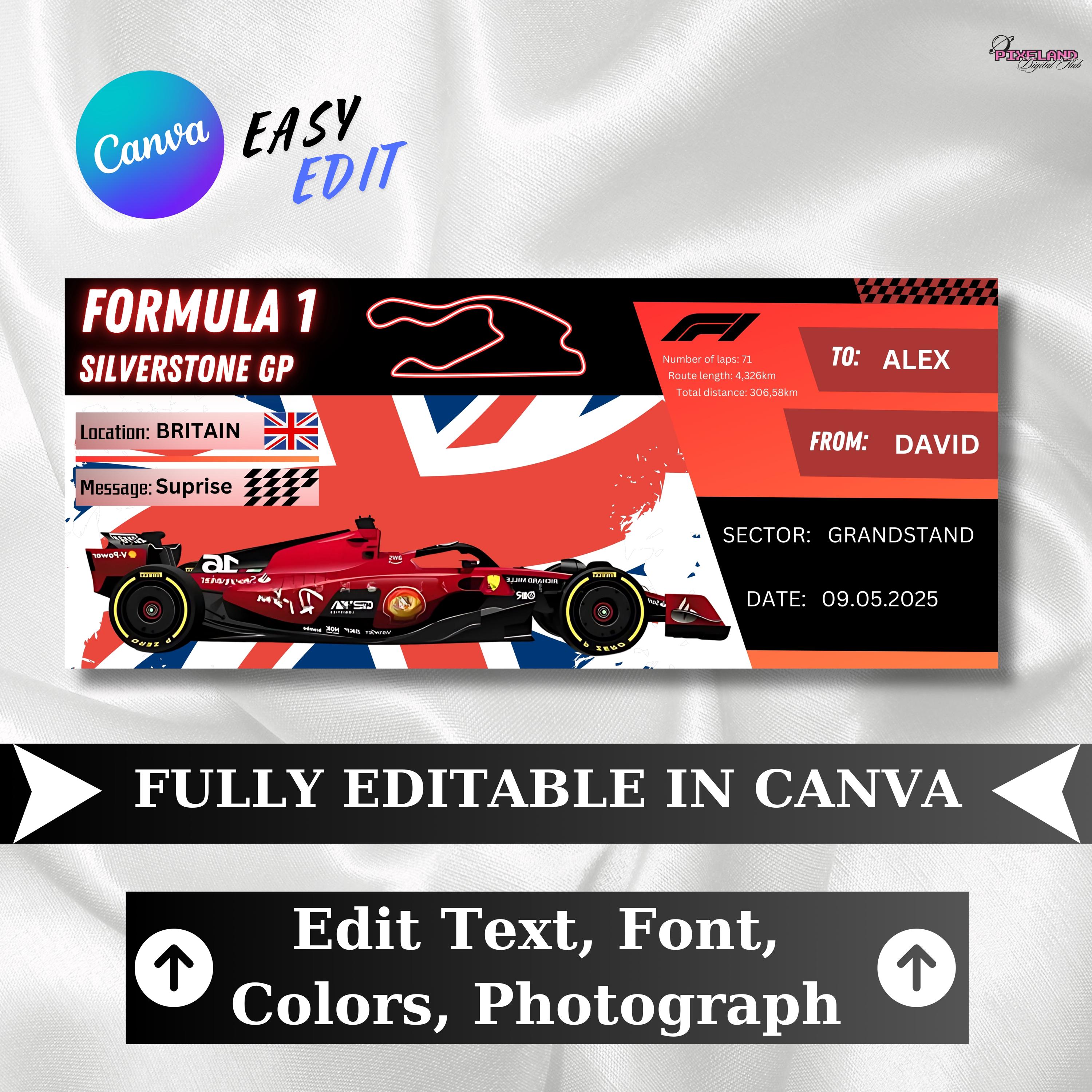 Printable Formula 1 Ticket, Formula 1 Digital Ticket, F1 Britain Qatar ...