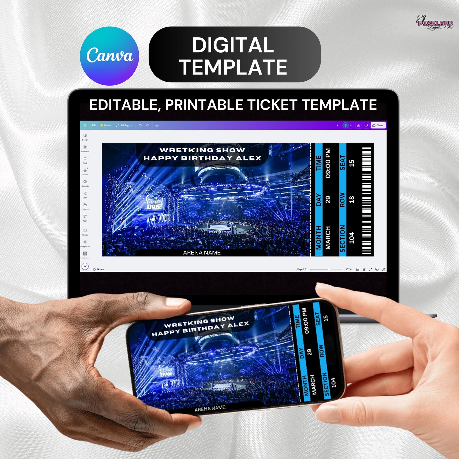 Editable Wrestling Ticket Template: Custom Event Voucher (digital ...