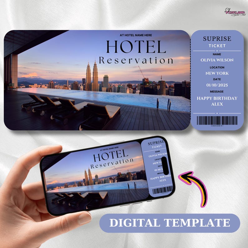 Editable Hotel Reservation Ticket Template: Surprise Gift (canva) - Etsy