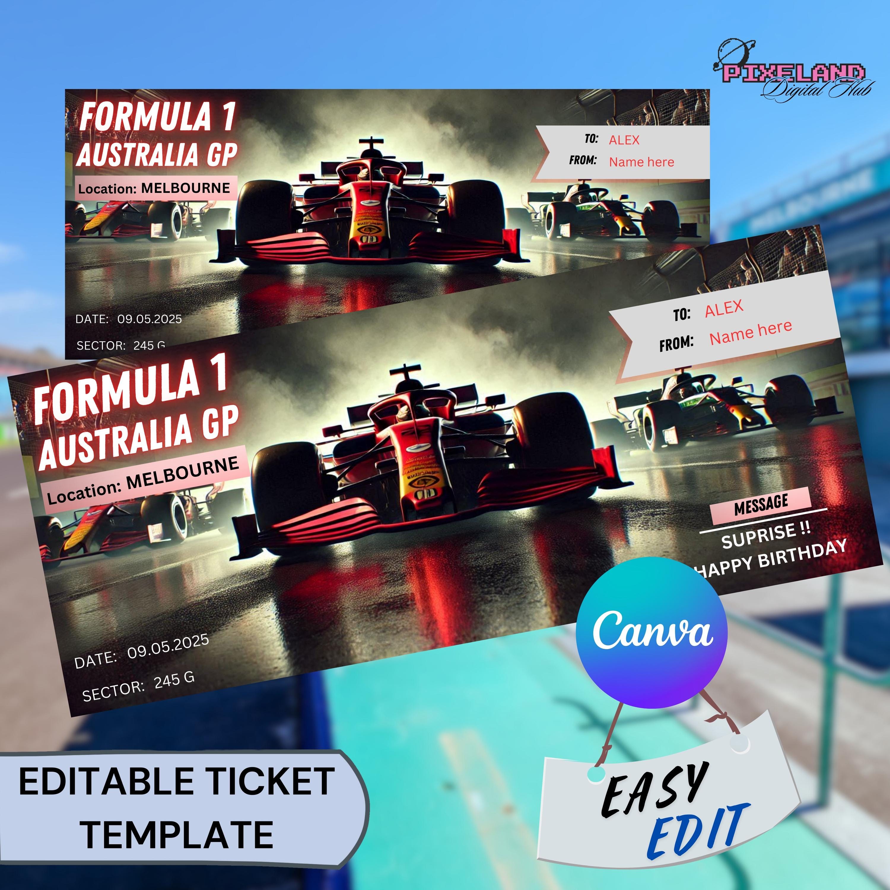 Printable Formula 1 Ticket, Formula 1 Digital Ticket,f1 Qatar Australia Race Ticket,editable ...