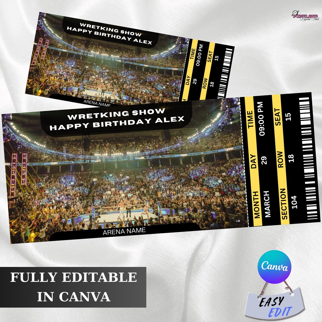 Editable/printable Wrestling or Boxing Ticket Template,custom Event ...