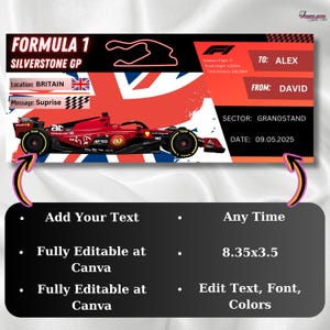Printable Formula 1 Ticket, Formula 1 Digital Ticket, F1 Britain Qatar ...