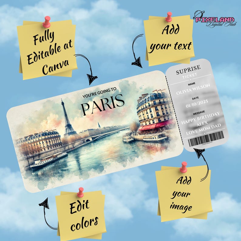 Printable Plane Ticket Template, DIY Boarding Pass, Travel Itinerary ...