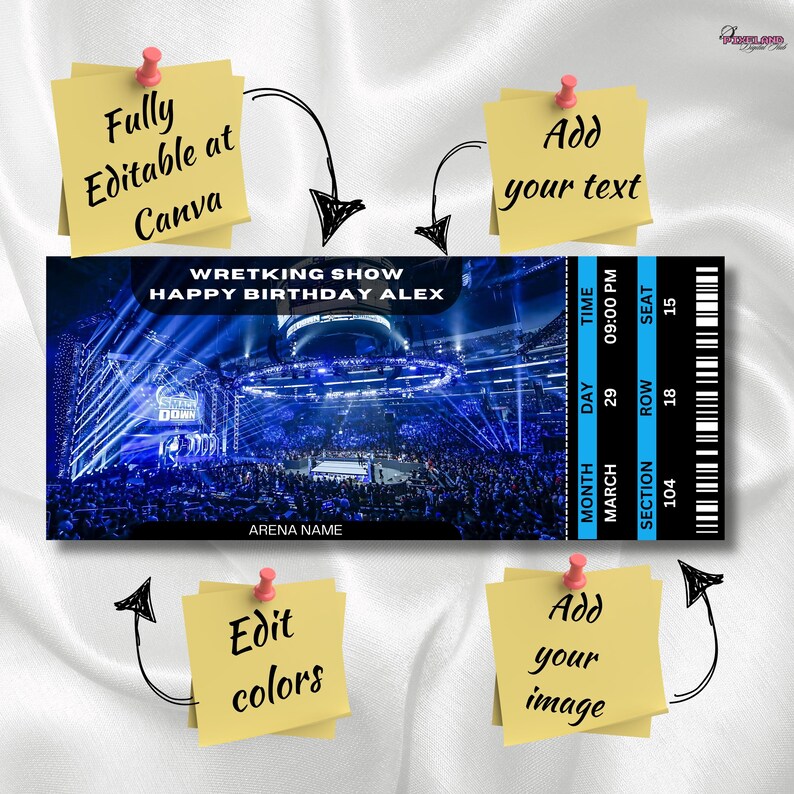 Editable Wrestling Ticket Template: Custom Event Voucher (digital ...