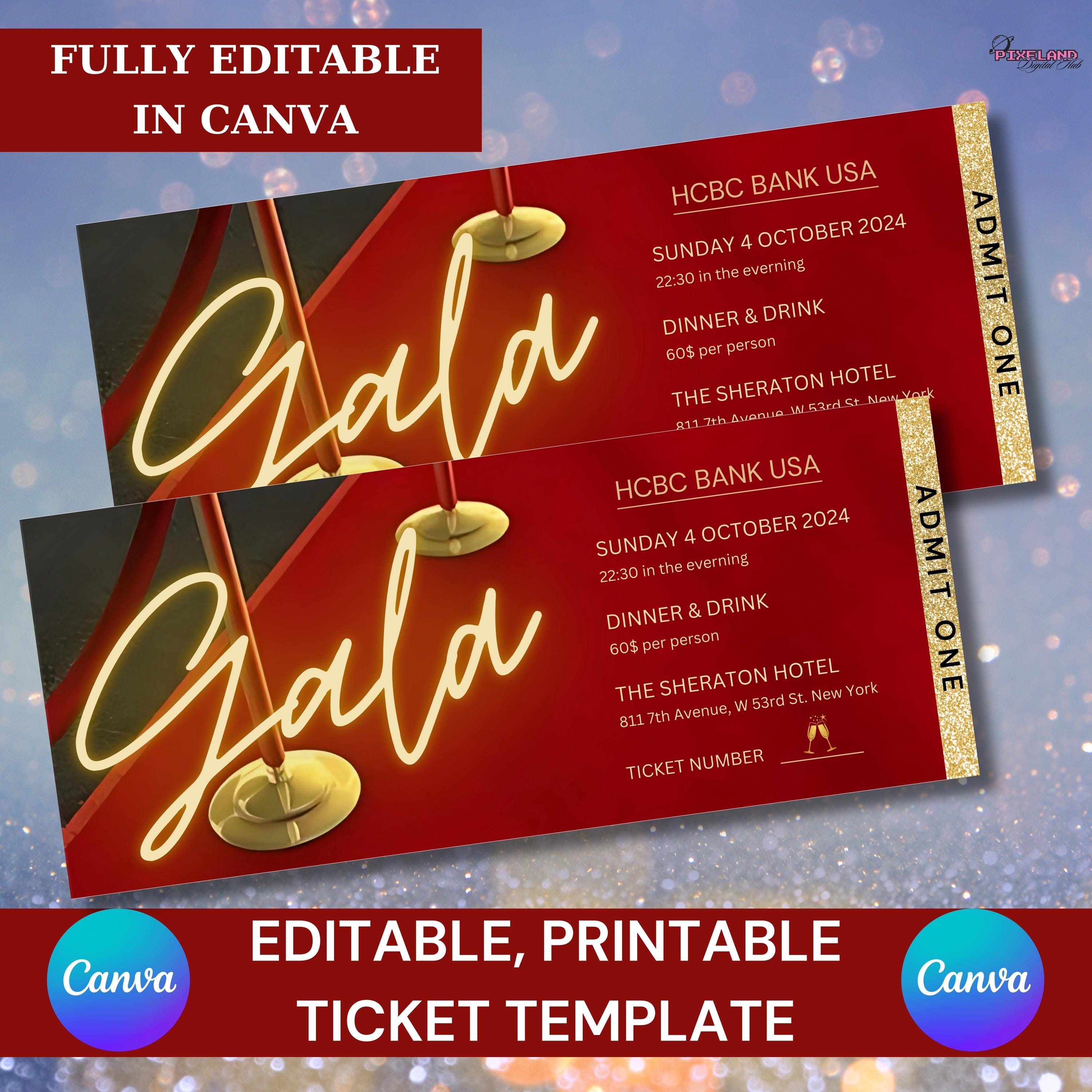 Golden Gala Ticket Template,admit One Printable Digital Download,black ...