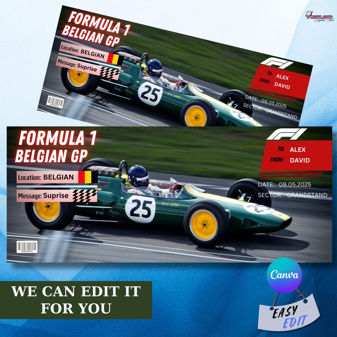 Printable Formula 1 Ticket,formula 1 Digital Ticket,f1 Belgian ...