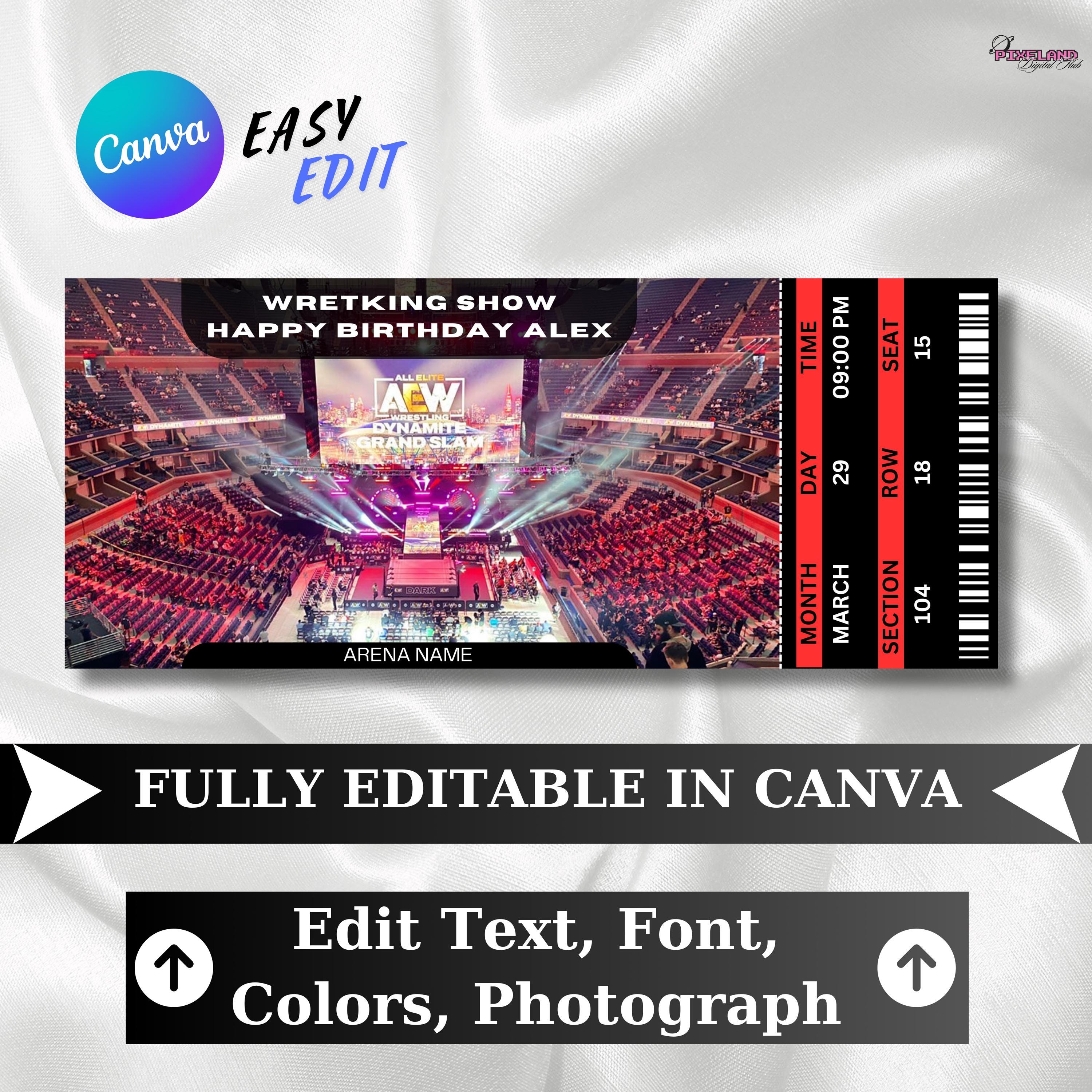 Editable Wrestling Ticket Template: Custom Event Gift (digital Download ...