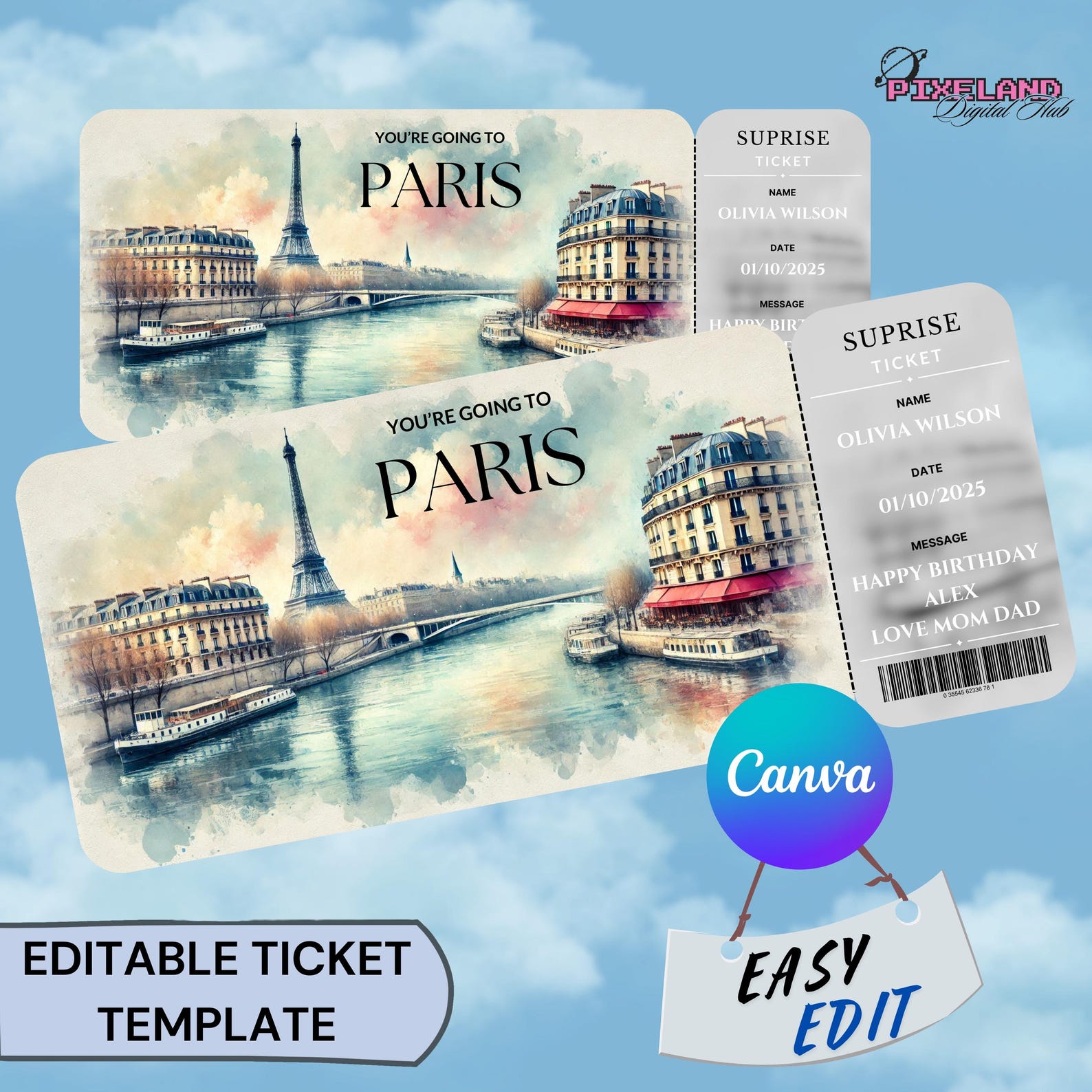 Printable Plane Ticket Template, DIY Boarding Pass, Travel Itinerary ...