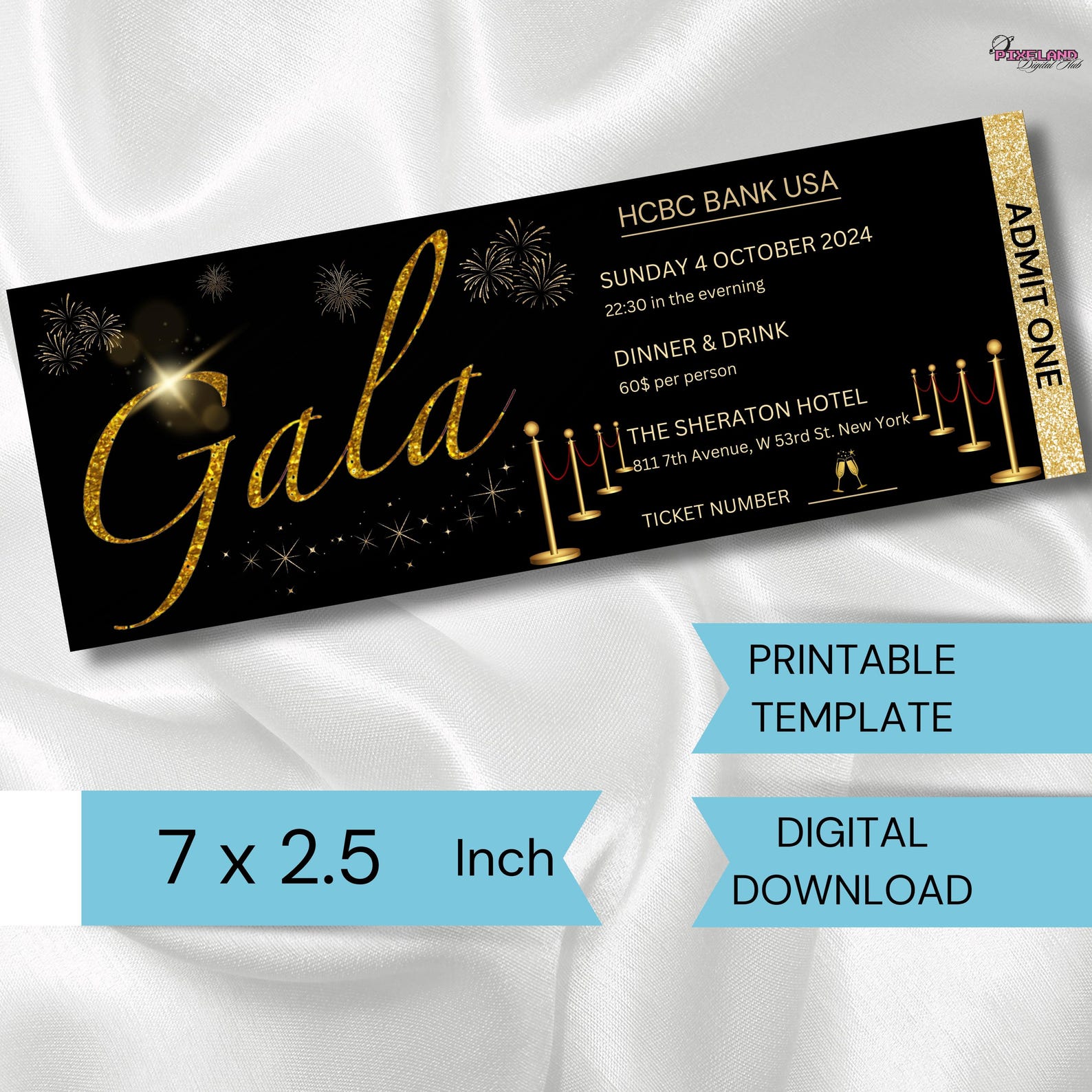 Golden Gala Ticket Template,admit One Printable Digital Download,black ...