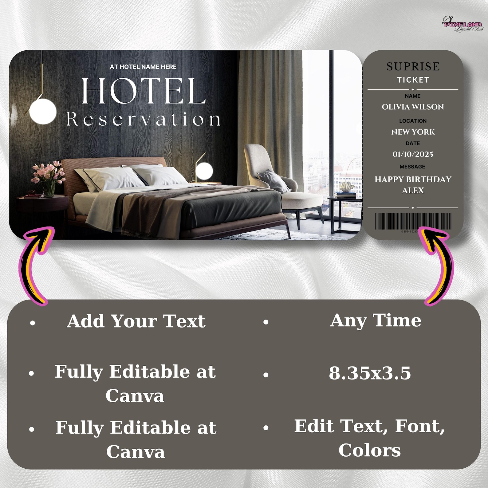 Editable Hotel Reservation Ticket Template: Surprise Gift (canva) - Etsy UK