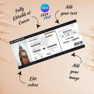 Editable Airline Ticket, Boarding Pass Surprise Trip, Custom Airplane ...