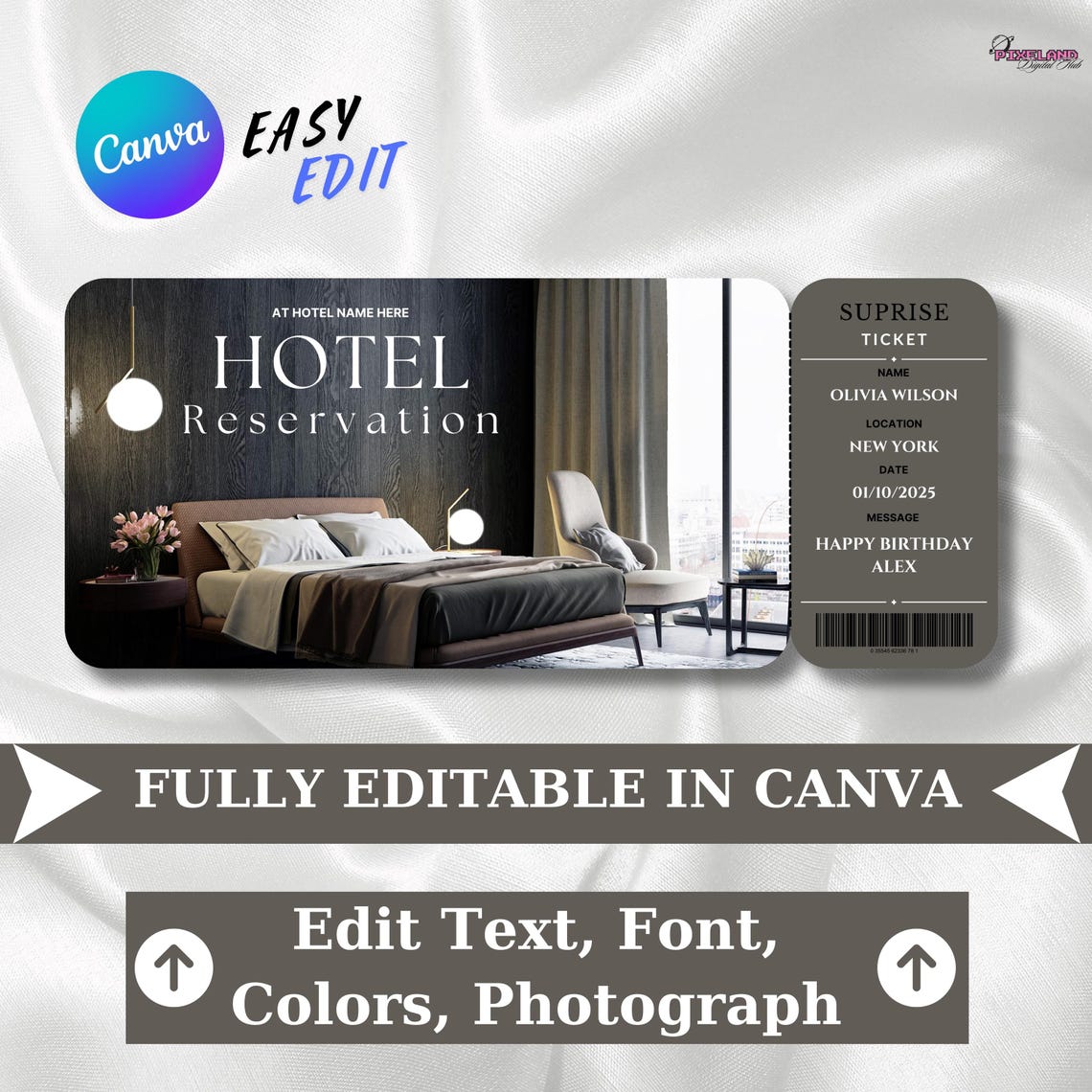 Editable Hotel Reservation Ticket Template: Surprise Gift (canva) - Etsy