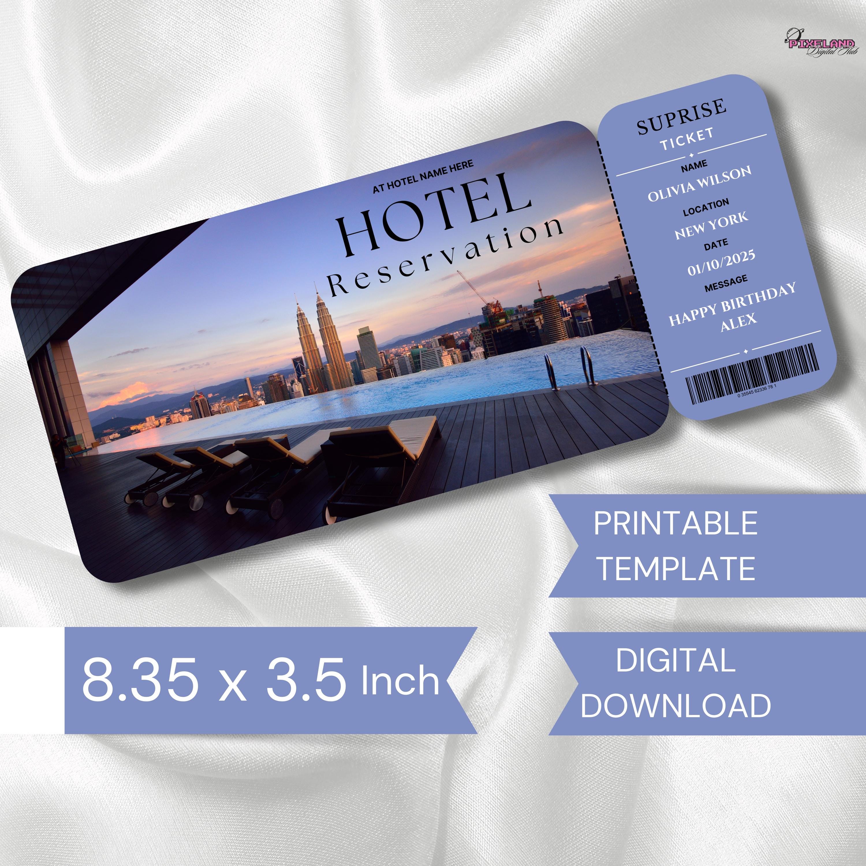Editable Hotel Reservation Ticket Template: Surprise Gift (canva) - Etsy