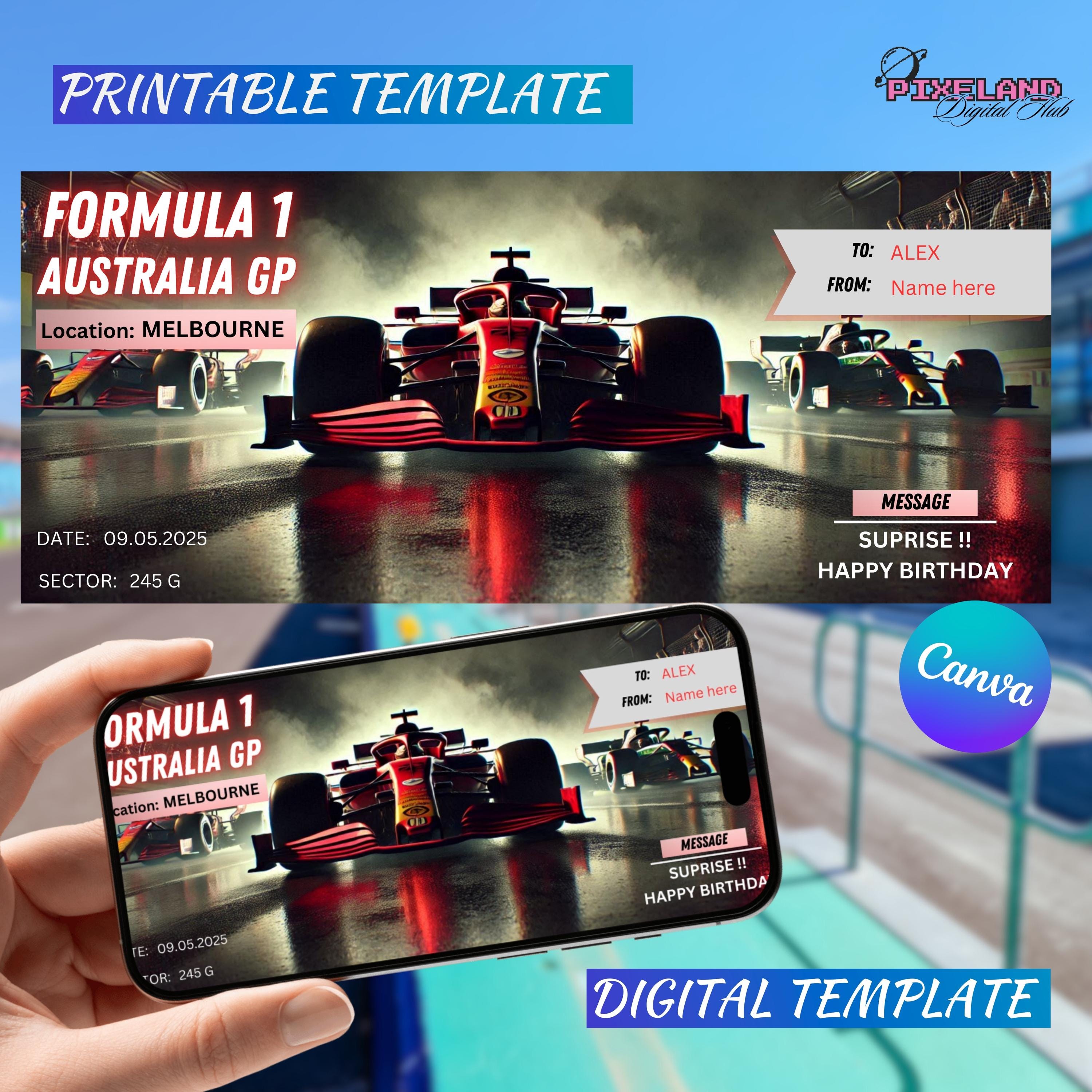 Printable Formula 1 Ticket, Formula 1 Digital Ticket,f1 Qatar Australia ...
