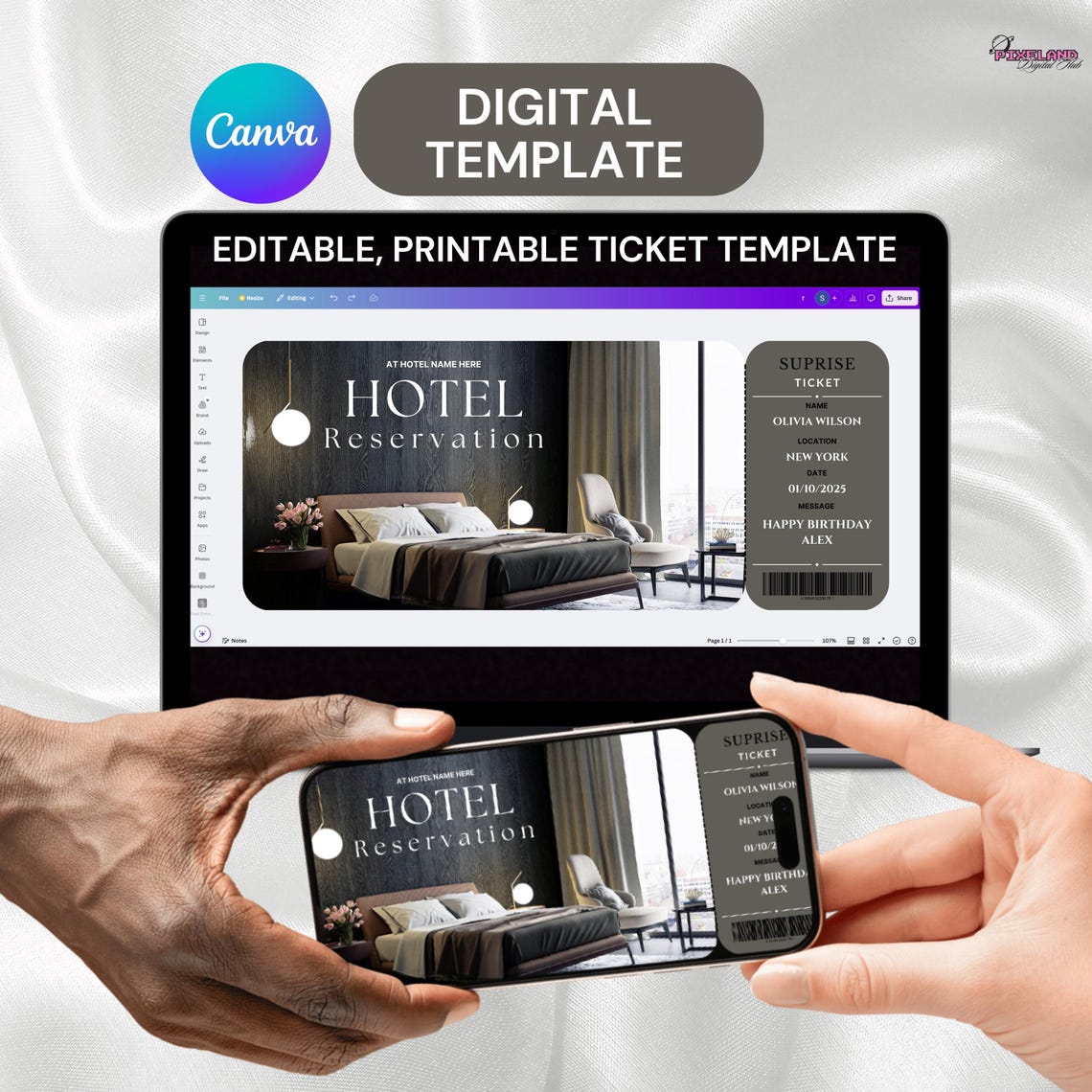 Editable Hotel Reservation Ticket Template: Surprise Gift (canva) - Etsy