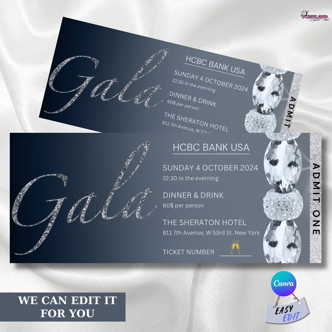Golden Gala Ticket Template,admit One Printable Digital Download,black ...