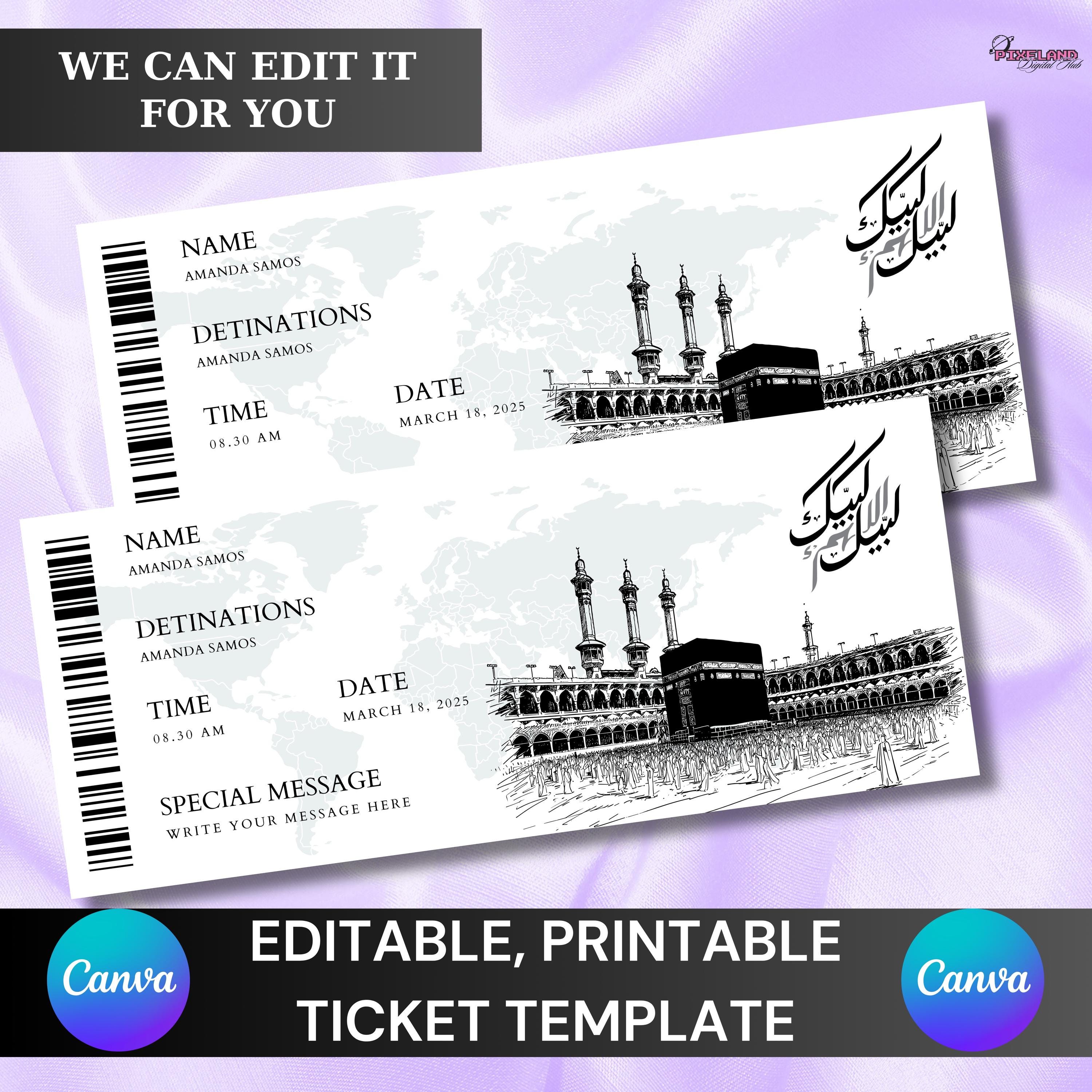 Editable Hajj Umrah Boarding Pass Ticket, Printable Islamic Pilgrimage ...