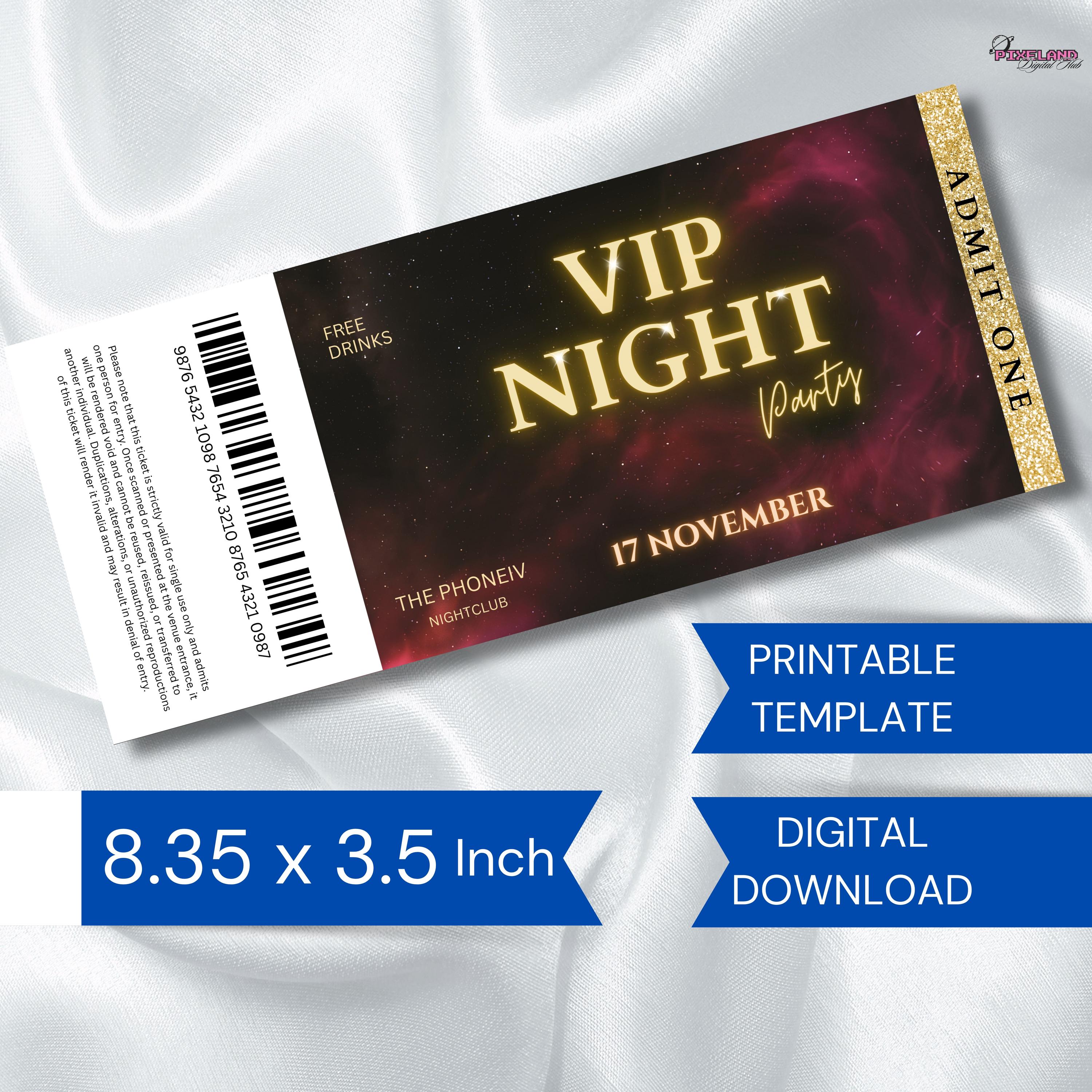 Golden Gala Ticket Template, Admit One Printable Digital Download, VIP ...
