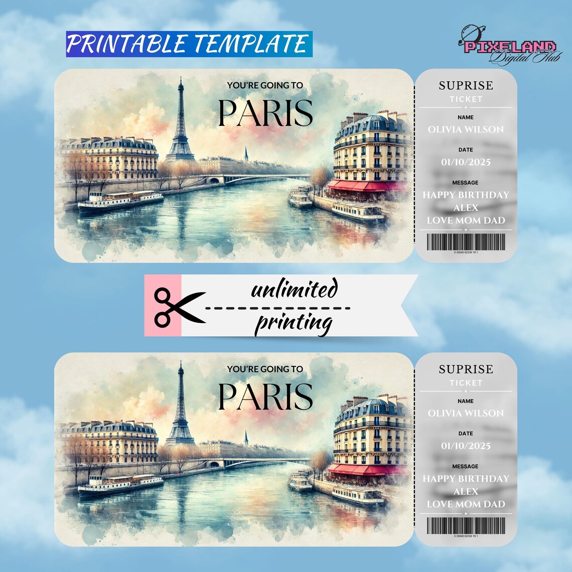 Printable Plane Ticket Template, DIY Boarding Pass, Travel Itinerary ...
