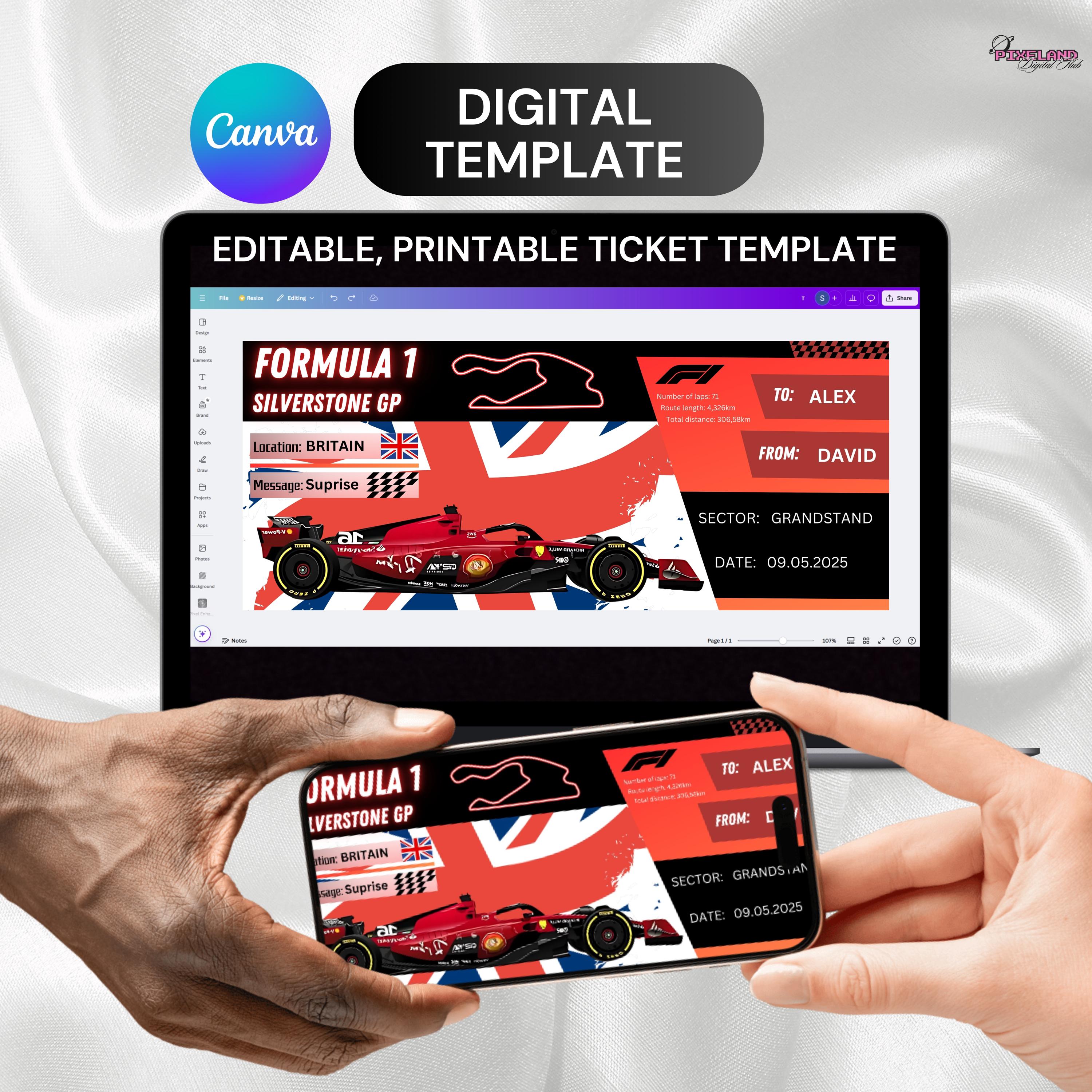 Printable Formula 1 Ticket, Formula 1 Digital Ticket, F1 Britain Qatar ...