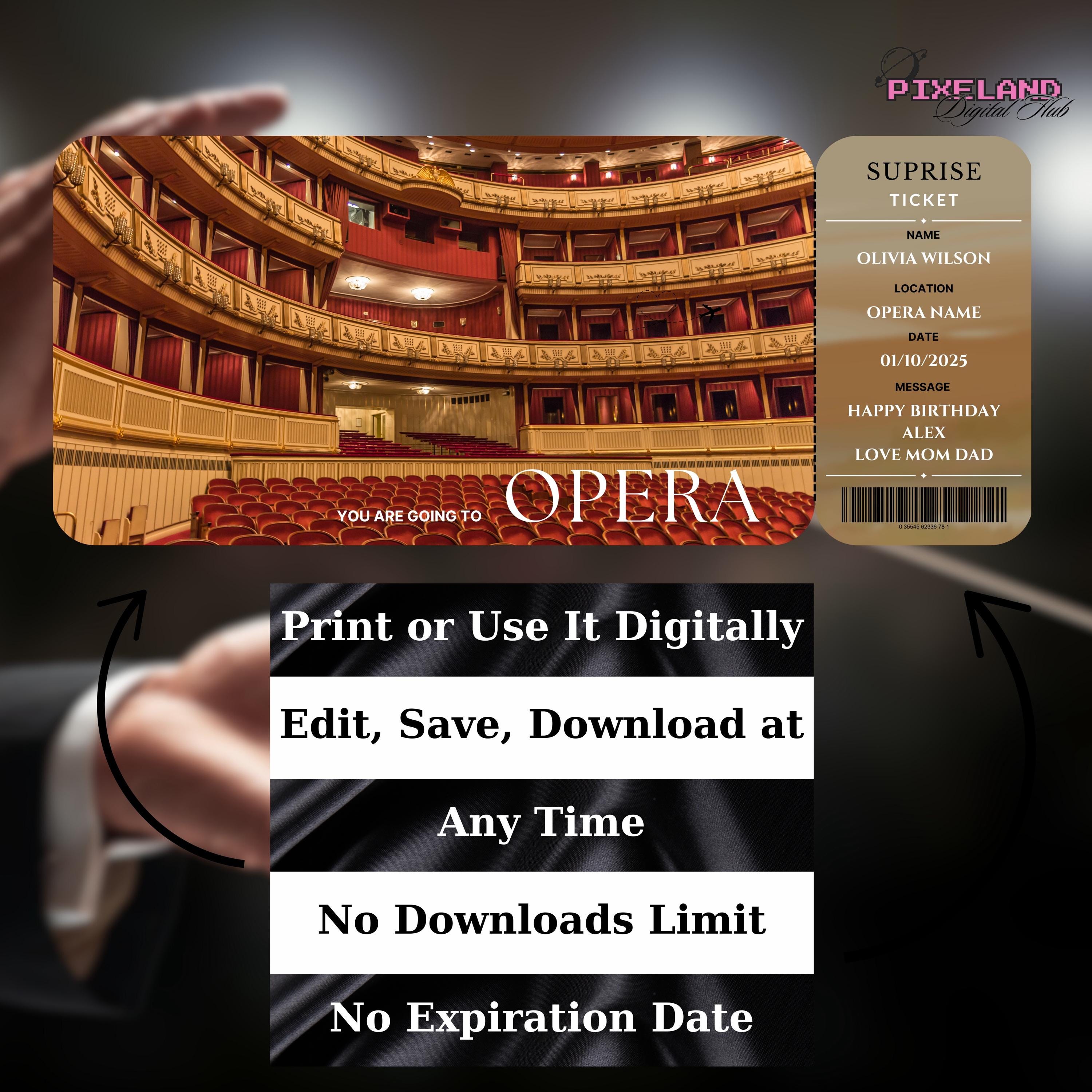 Opera Surprise Trip Gift Ticket, Opera Surprise Reveal, Printable/digital Opera Ticket Coupon ...